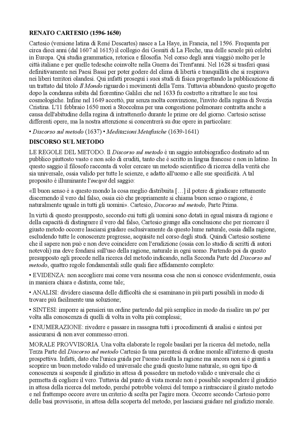 Renato Cartesio Filosofia Docsity