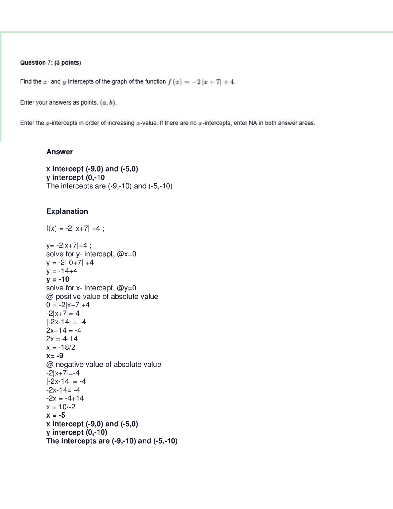 find the x and y intercepts of the graph | Quizzes Mathematics | Docsity