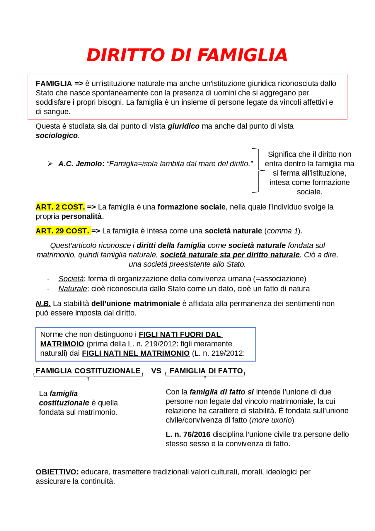 La famiglia: introduzione - Docsity