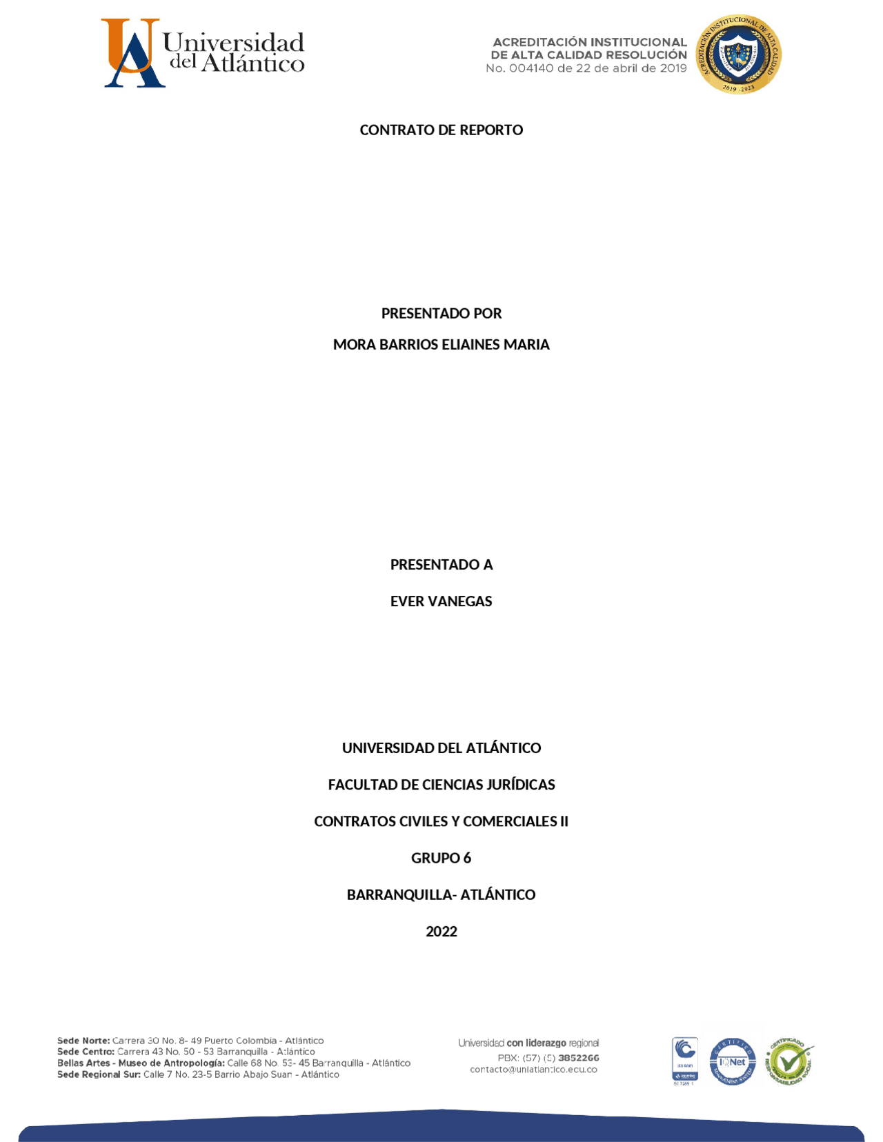 Reporto especificaciones | Apuntes de Derecho Mercantil | Docsity