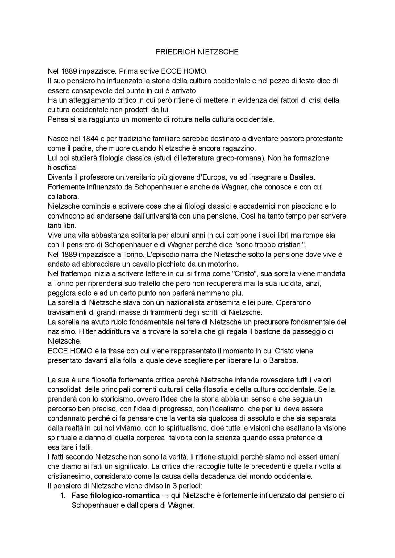 Friedrich Nietzsche, filosofia, appunti | Study notes of Philosophy ...