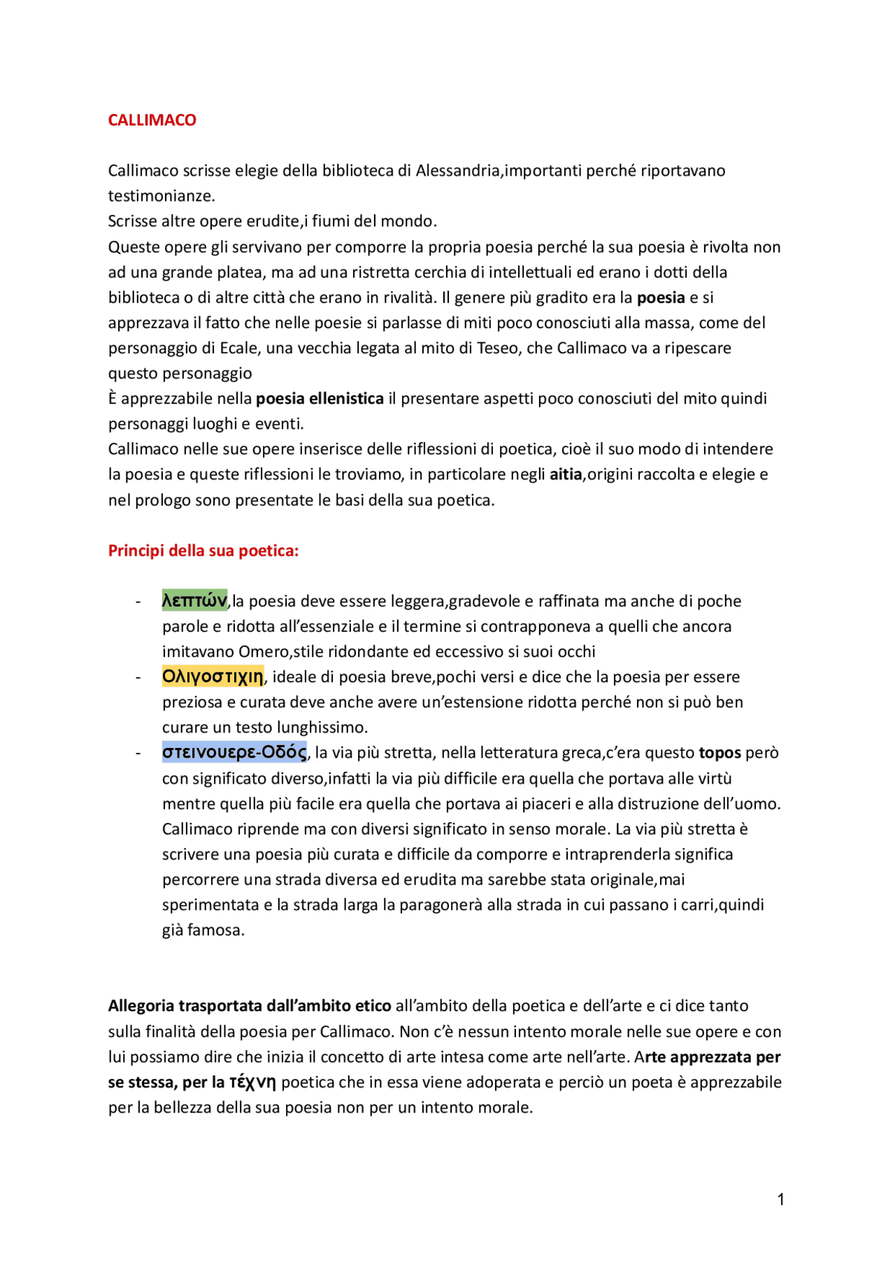 Callimaco Vita E Opere Docsity