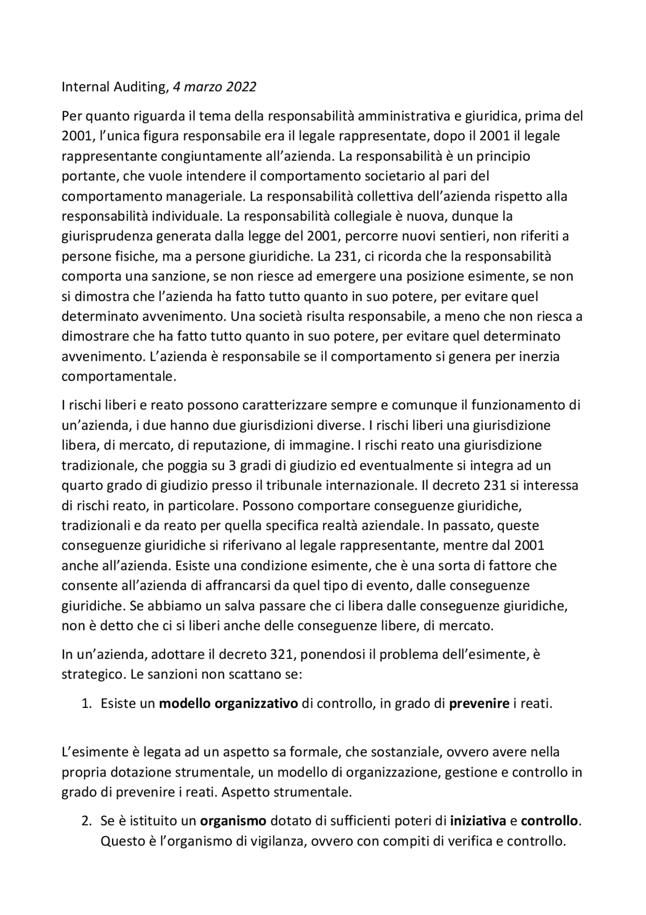 Internal Auditing Riassunto Docsity