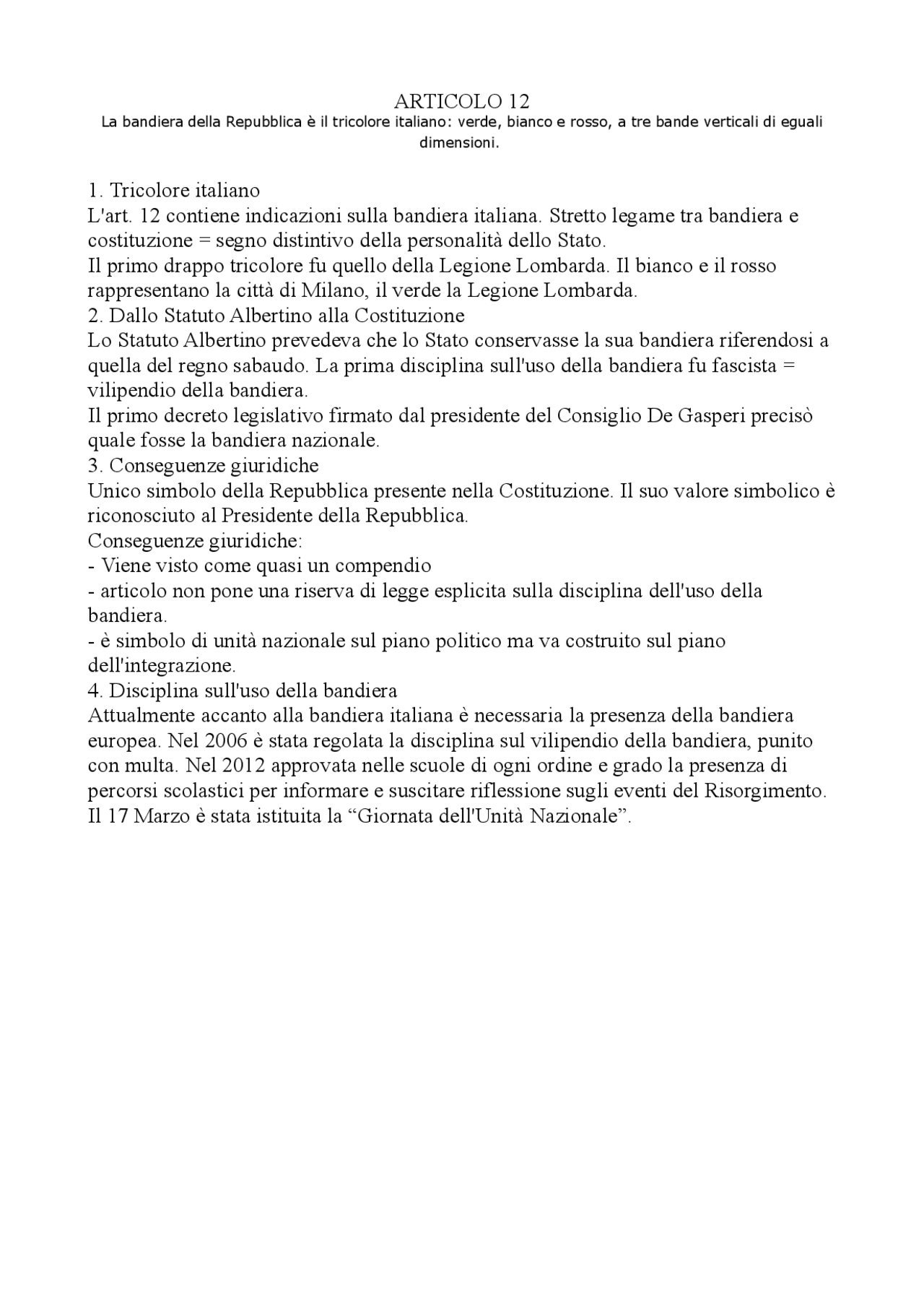 Articolo 12 delle Costituzione - con commento | Sintesi del corso di ...