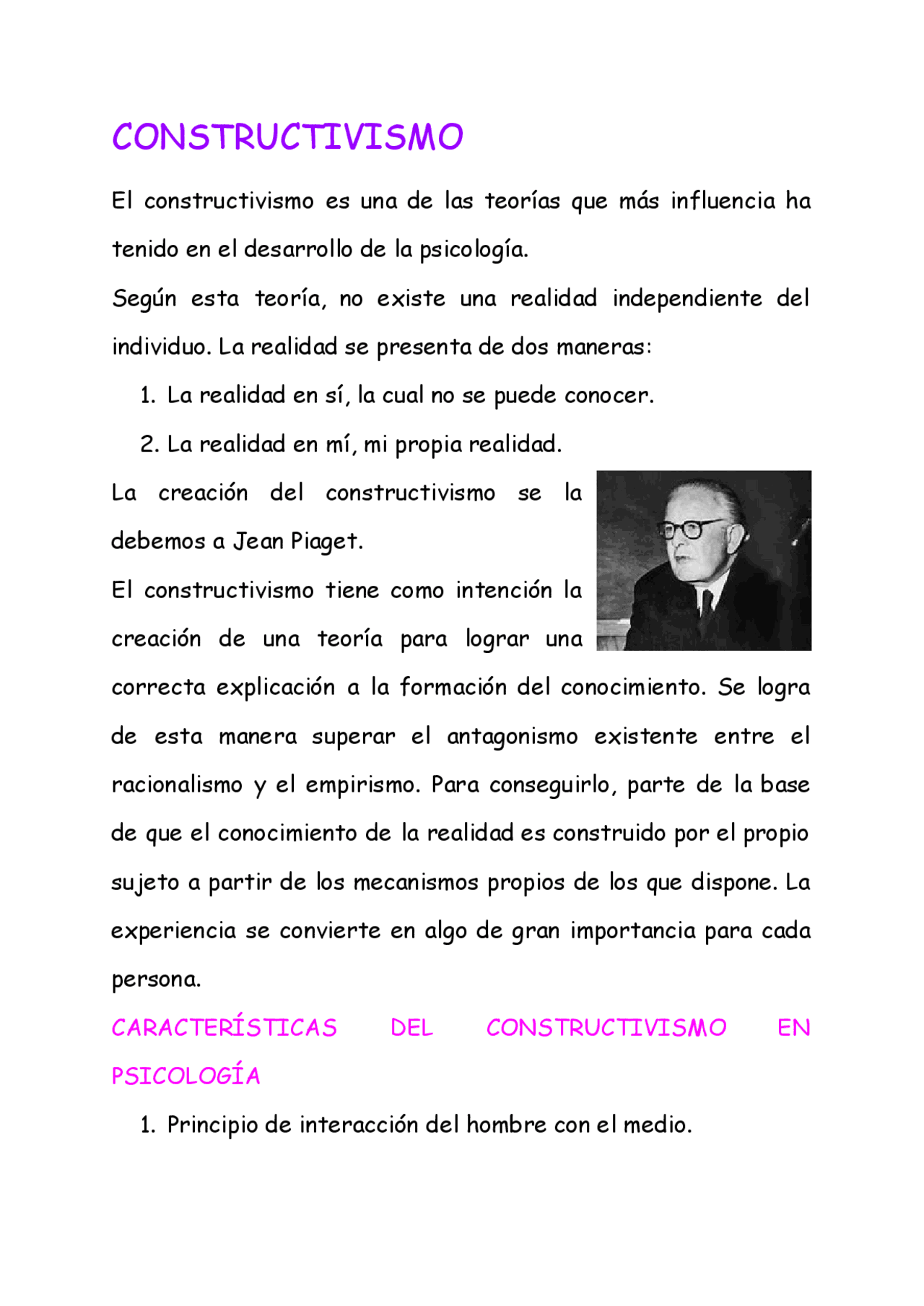 Constructivismo de Piaget - Docsity