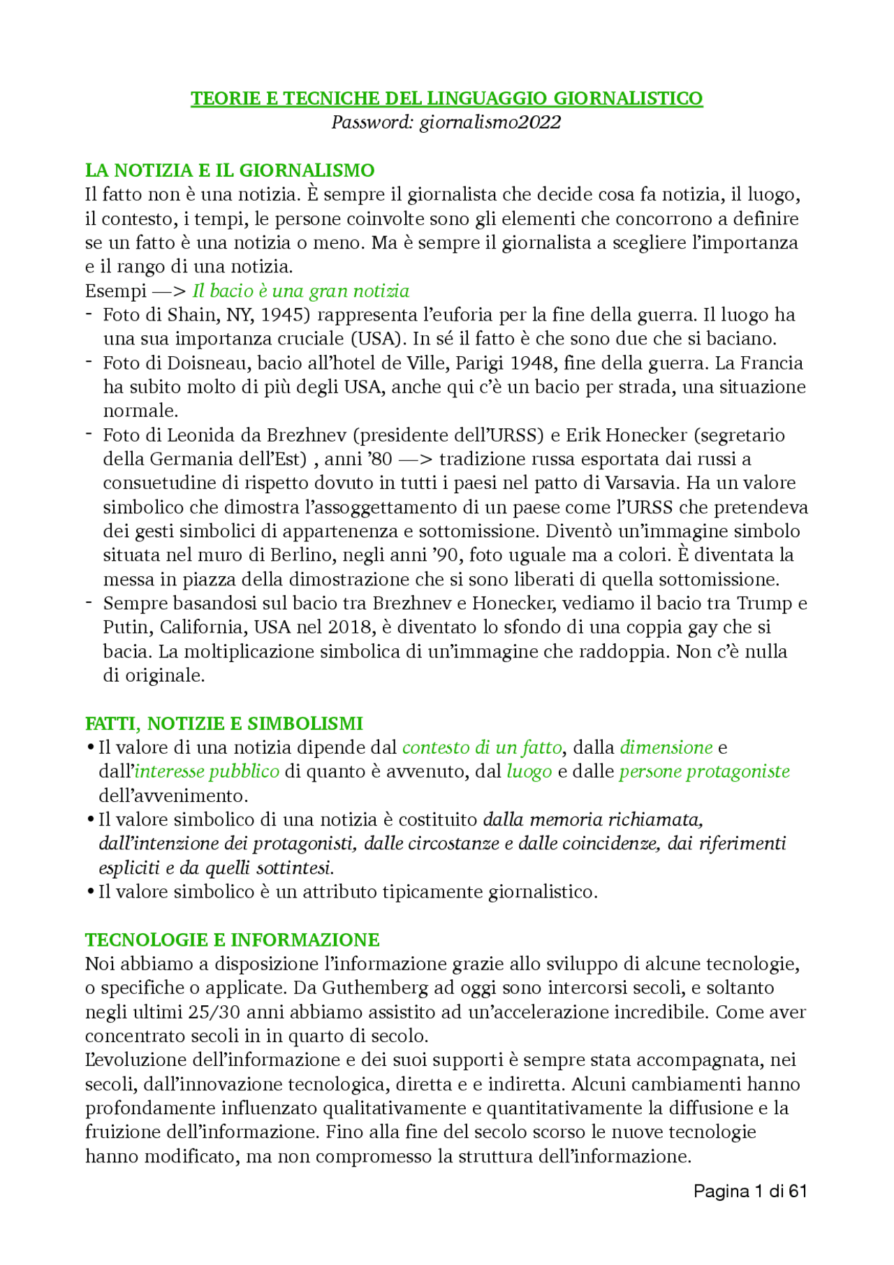 Appunti Completi Teorie E Tecniche Del Linguaggio Giornalistico Prof