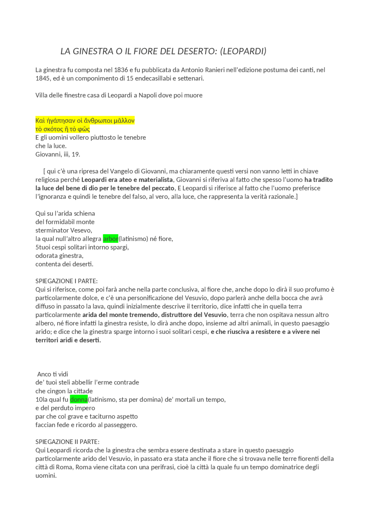 Leopardi La Ginestra” Analisi E Spiegazione Docsity