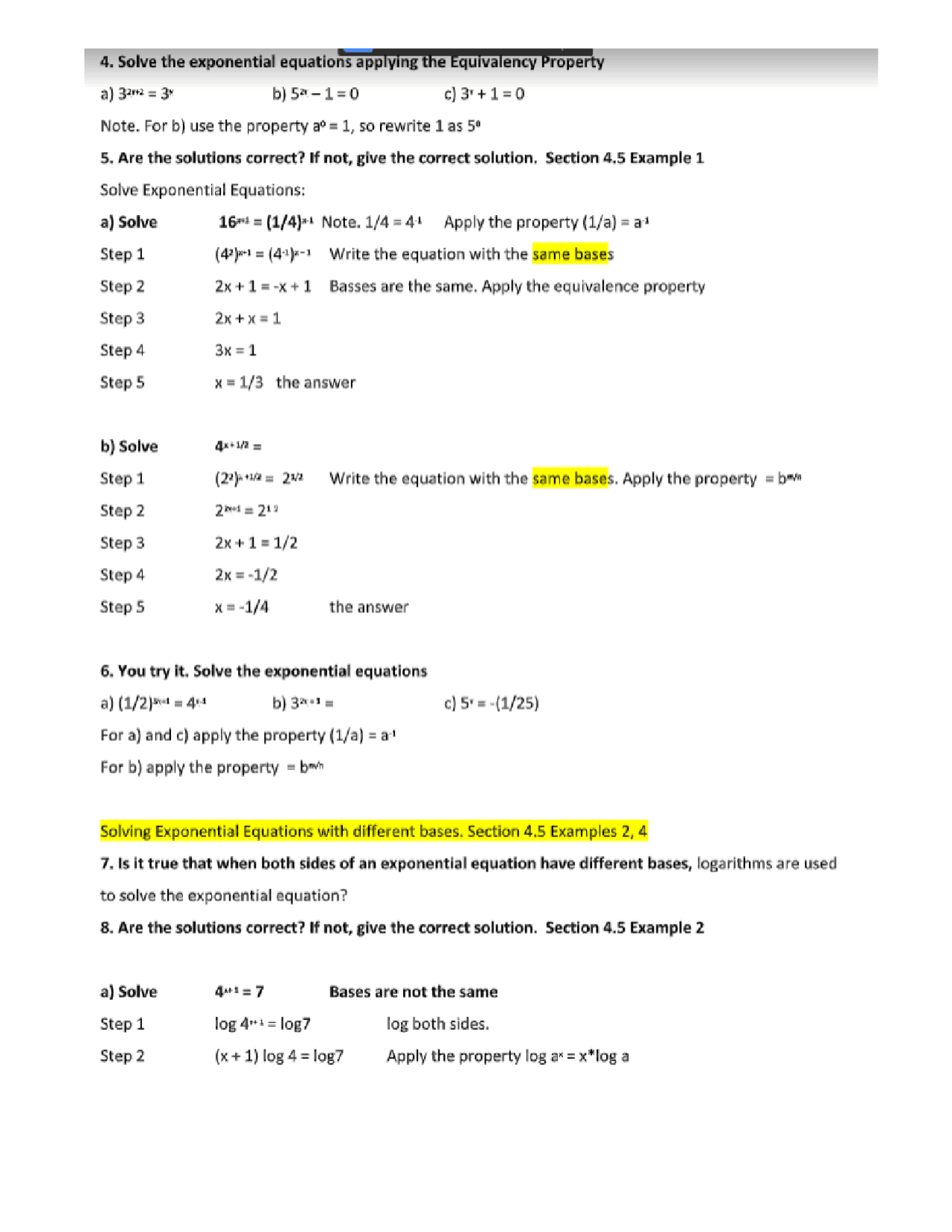 Solve The Exponential Equations Applying The Equivalency Property Docsity