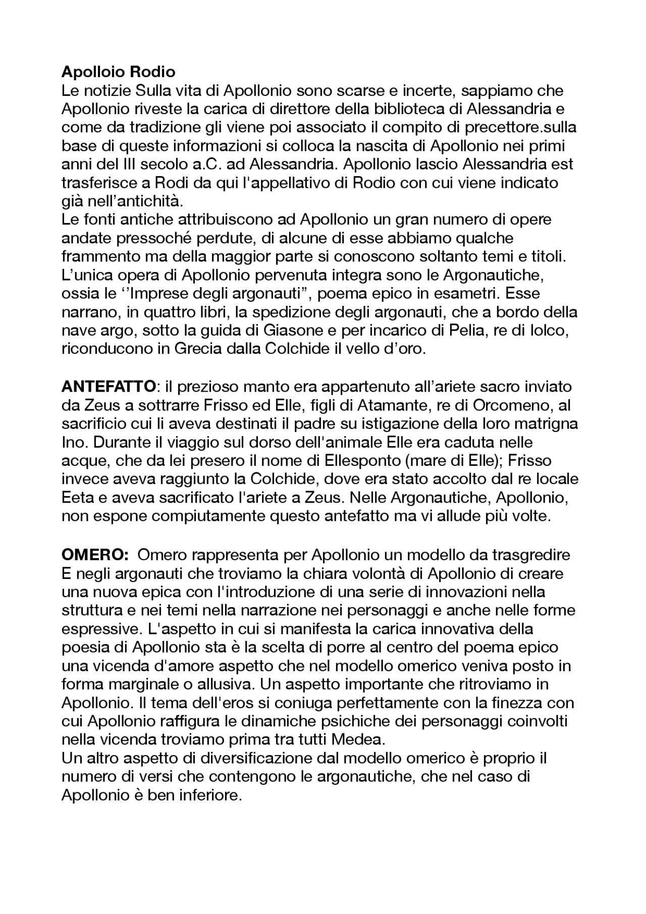 Apollonio Rodio e le Argonautiche - Docsity