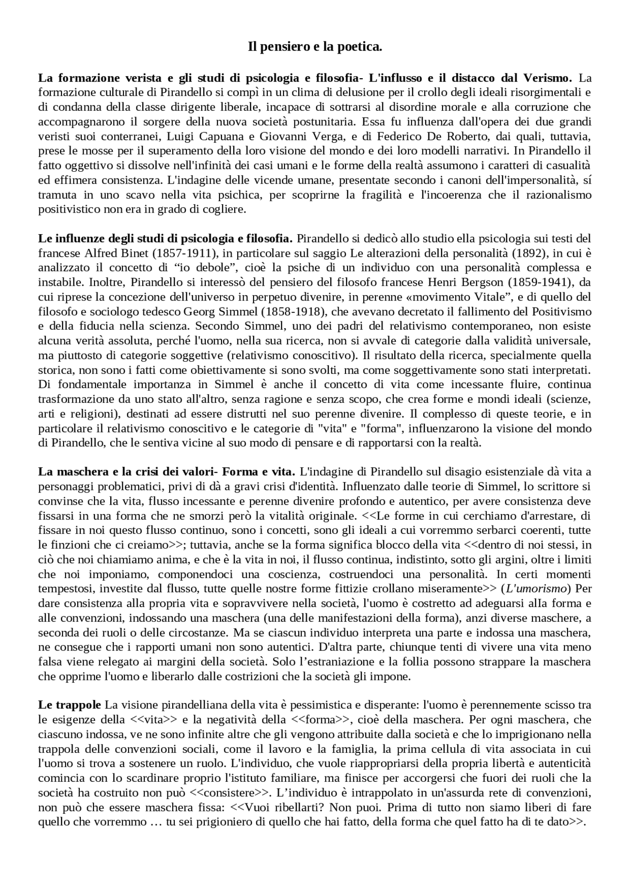 Appunti Su Pirandello Docsity