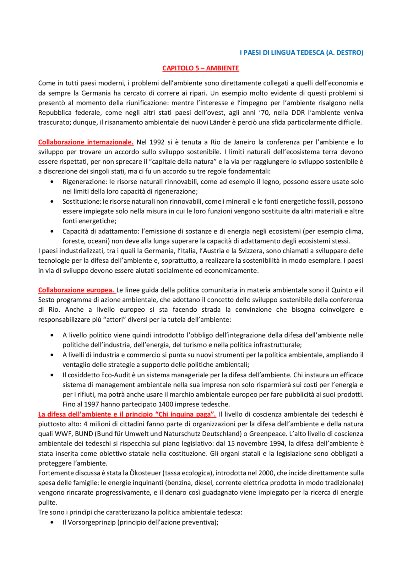 Alberto Destro I Paesi Di Lingua Tedesca Sintesi Cap 5 Docsity