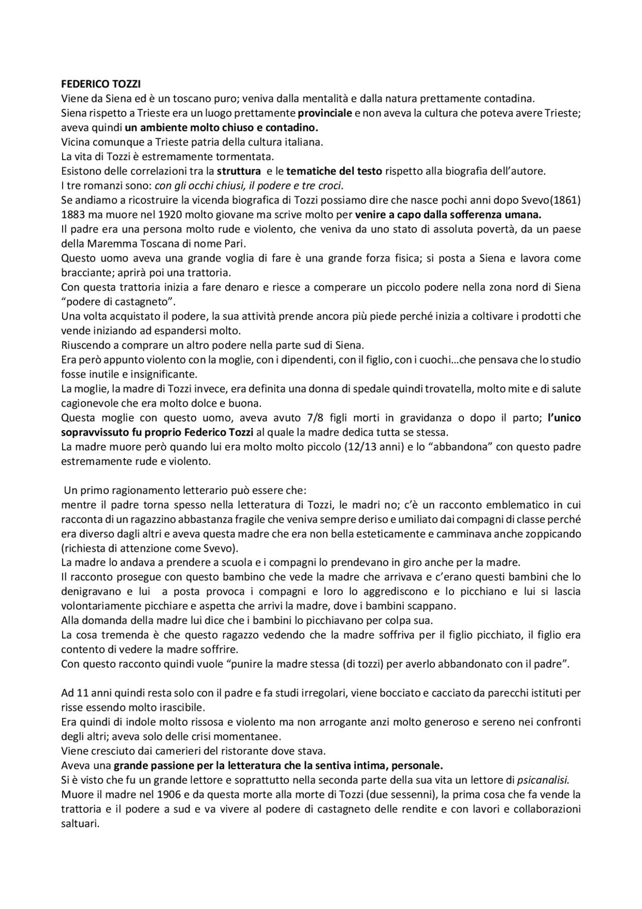 Vita e opere di Federico Tozzi - Docsity