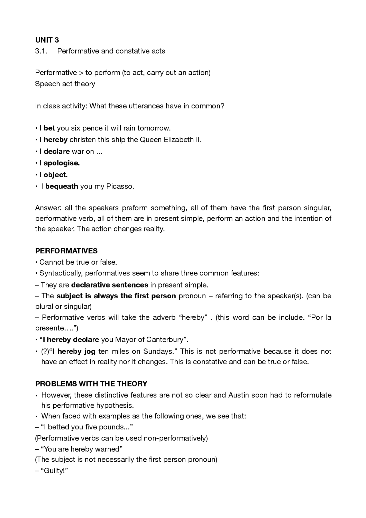UNIT 3: SPEECH ACT THEORY - Docsity
