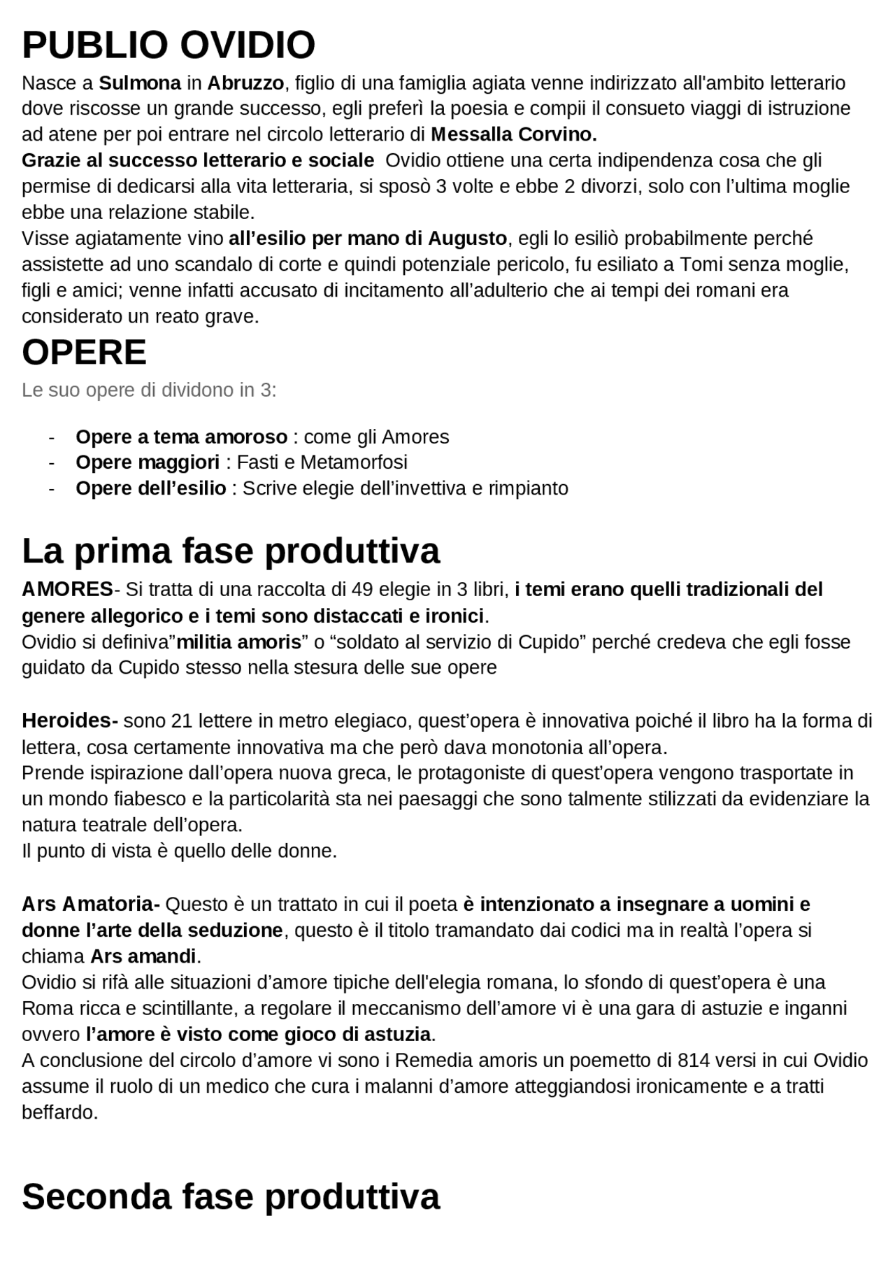 Sintesi In Breve Di Ovidio Schemi E Mappe Concettuali Di Latino Docsity