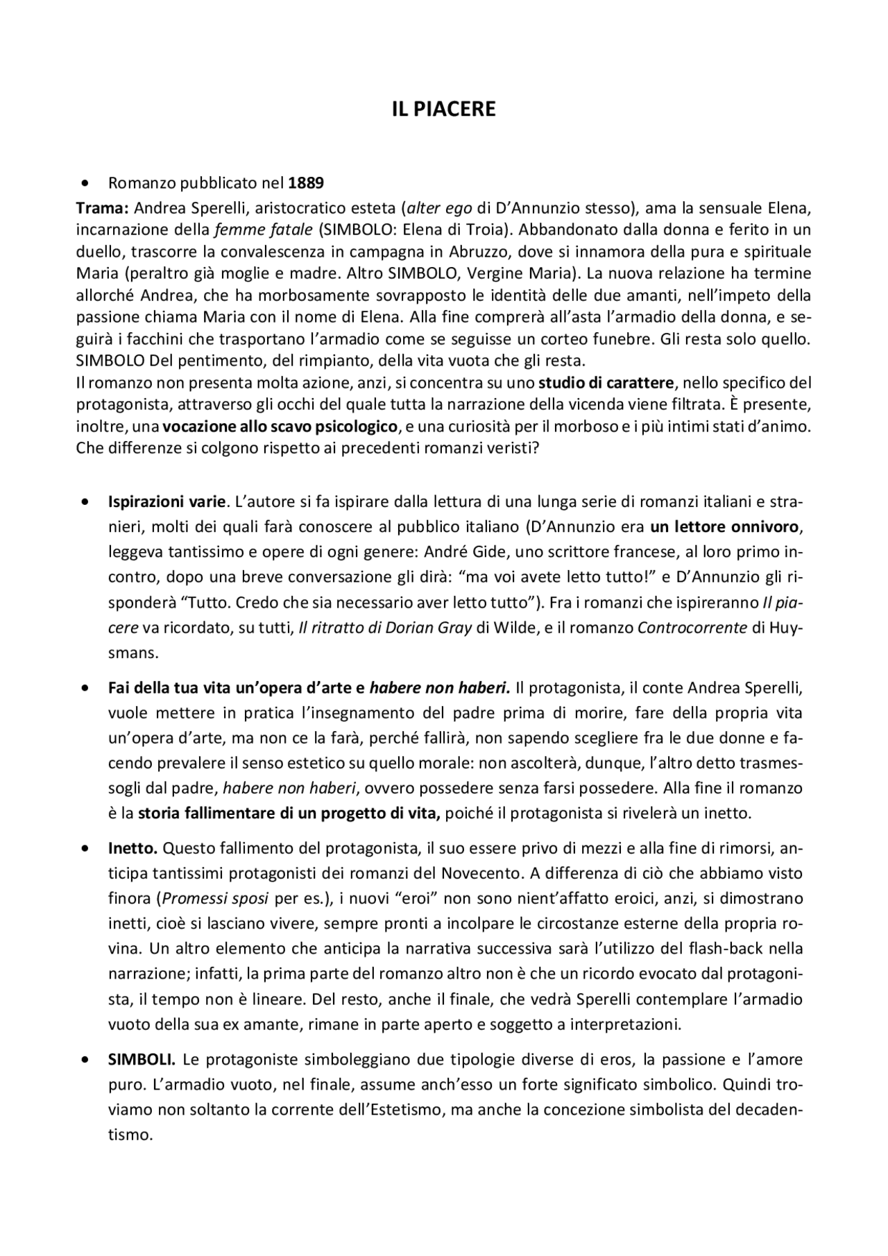 Il Piacere di d'Annunzio - Docsity