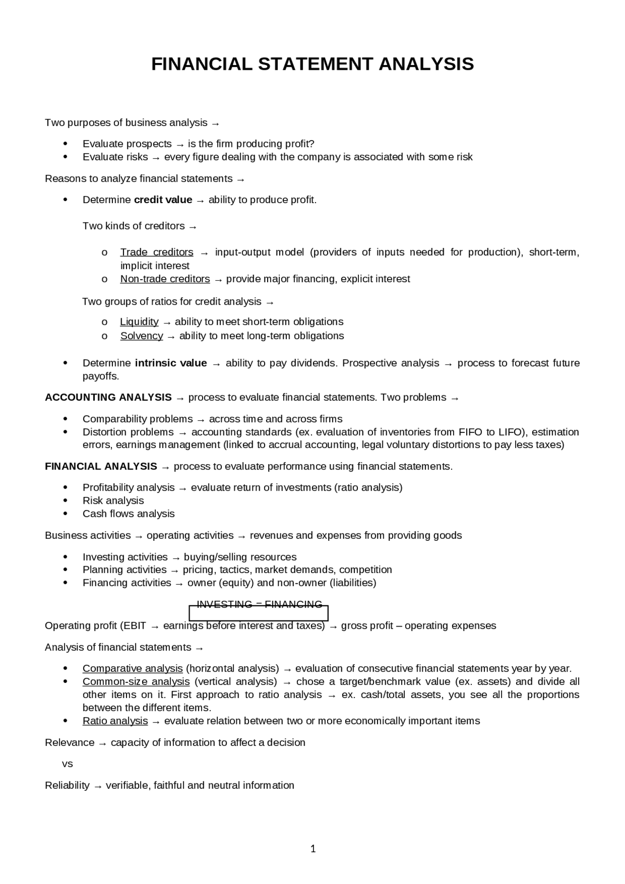 Appunti Financial Statement Analysis Docsity