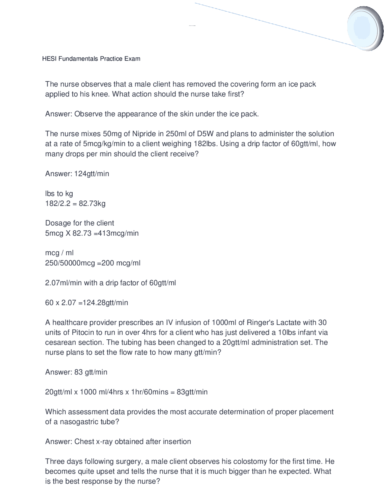 Hesi Fundamentals Practice Exam Questions With Well Elaborated Answers