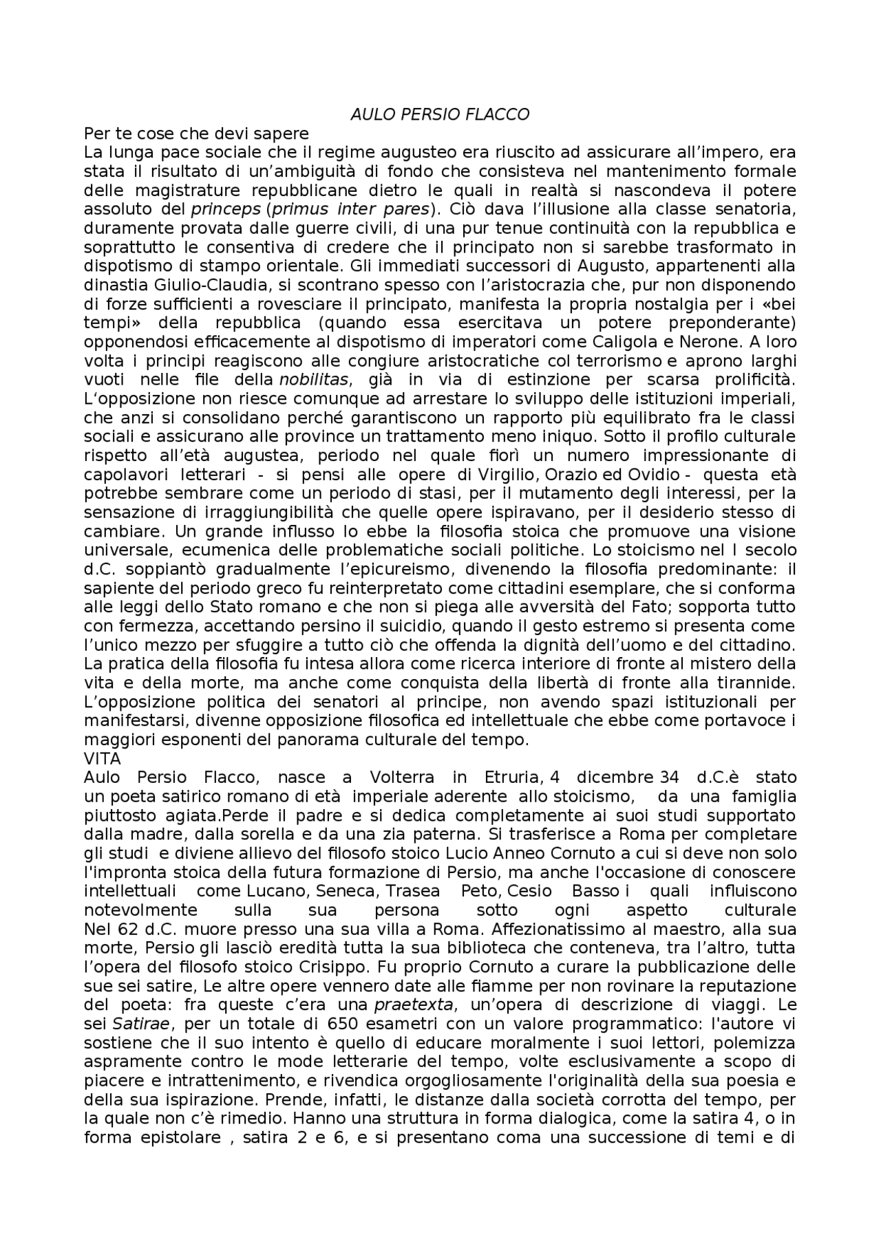 Riassunto Autore Persio Docsity