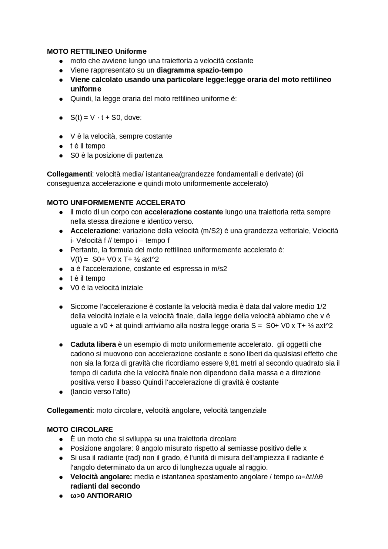 Riassunto I Moti Della Cinematica Docsity
