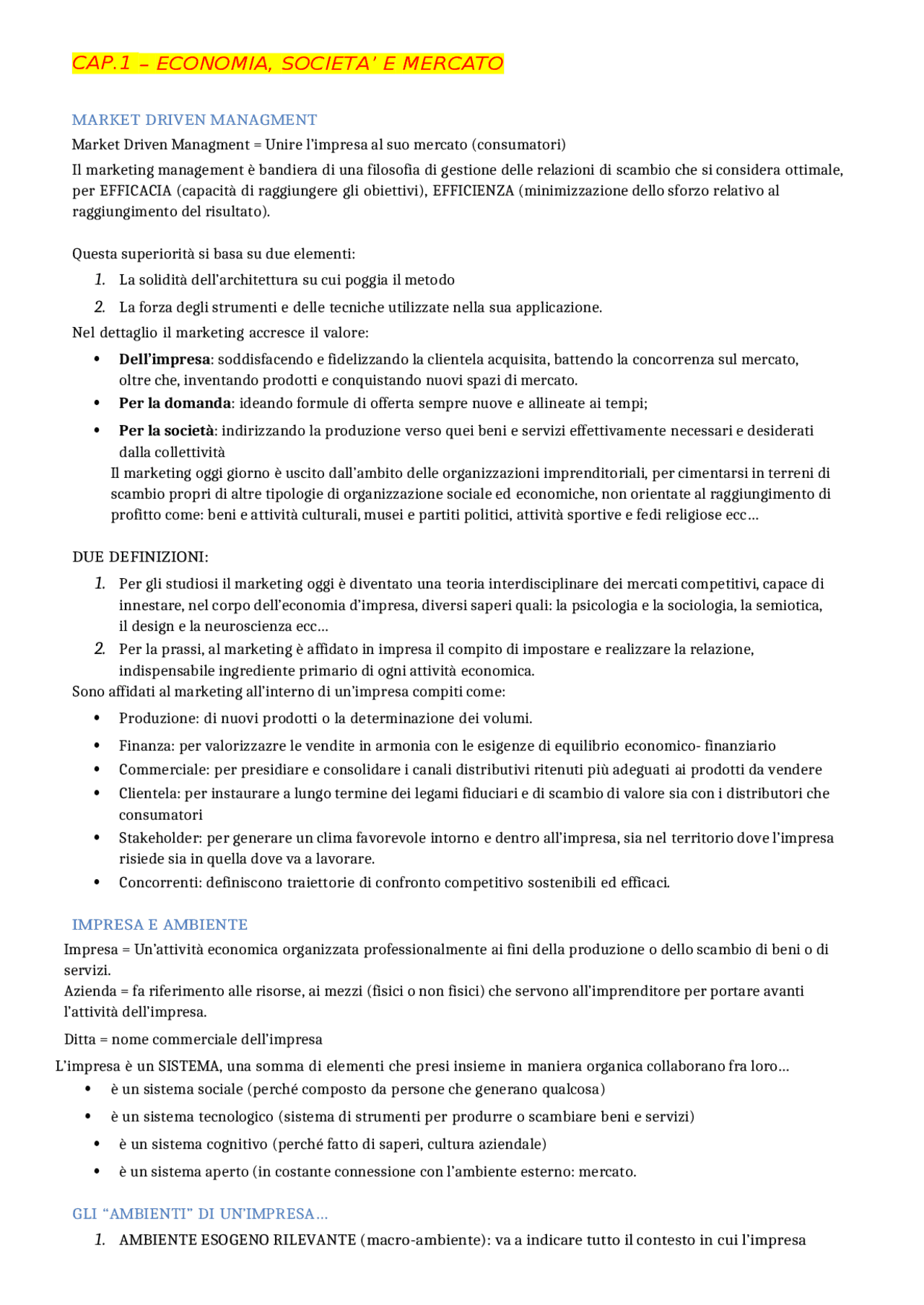 Marketing Parte1 Riassunto Testo 2021 Docsity