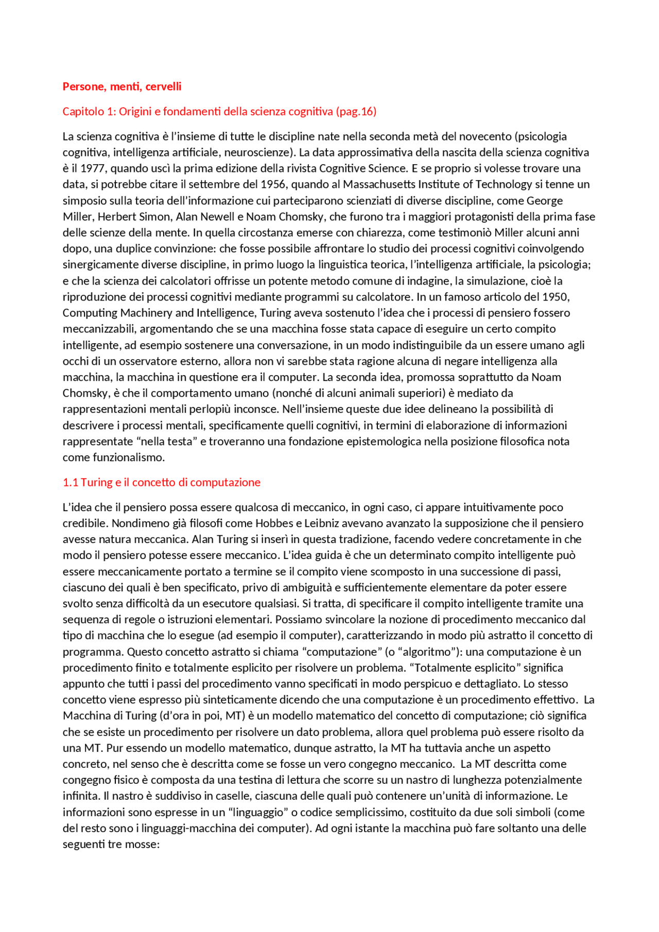 Sintesi Persone Menti Cervelli Docsity