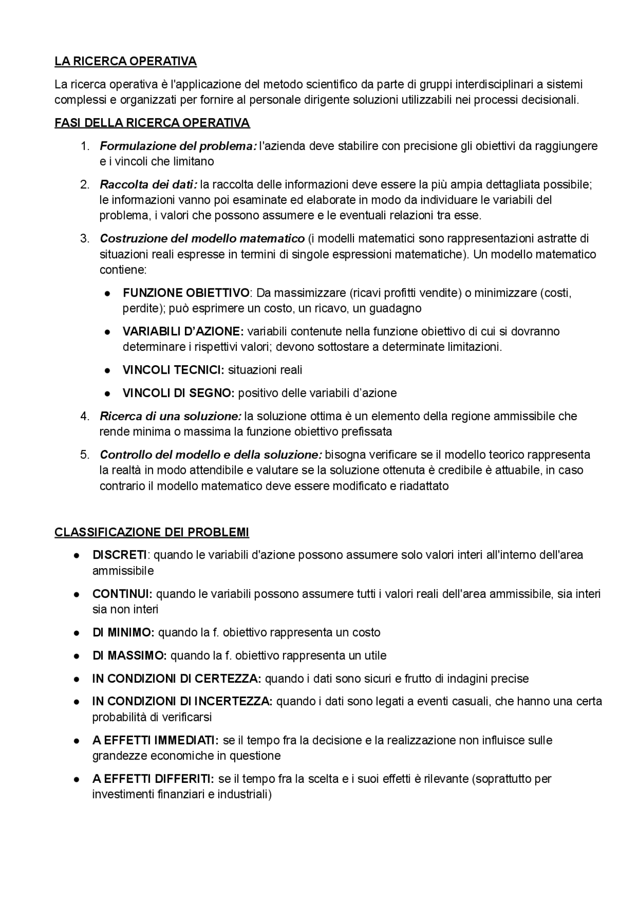 La ricerca operativa e analisi dei problemi | Schemi e mappe ...