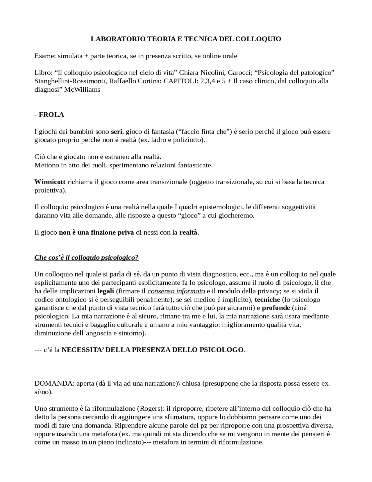Appunti Colloquio E Assessment Appunti Di Psicologia Morale Docsity
