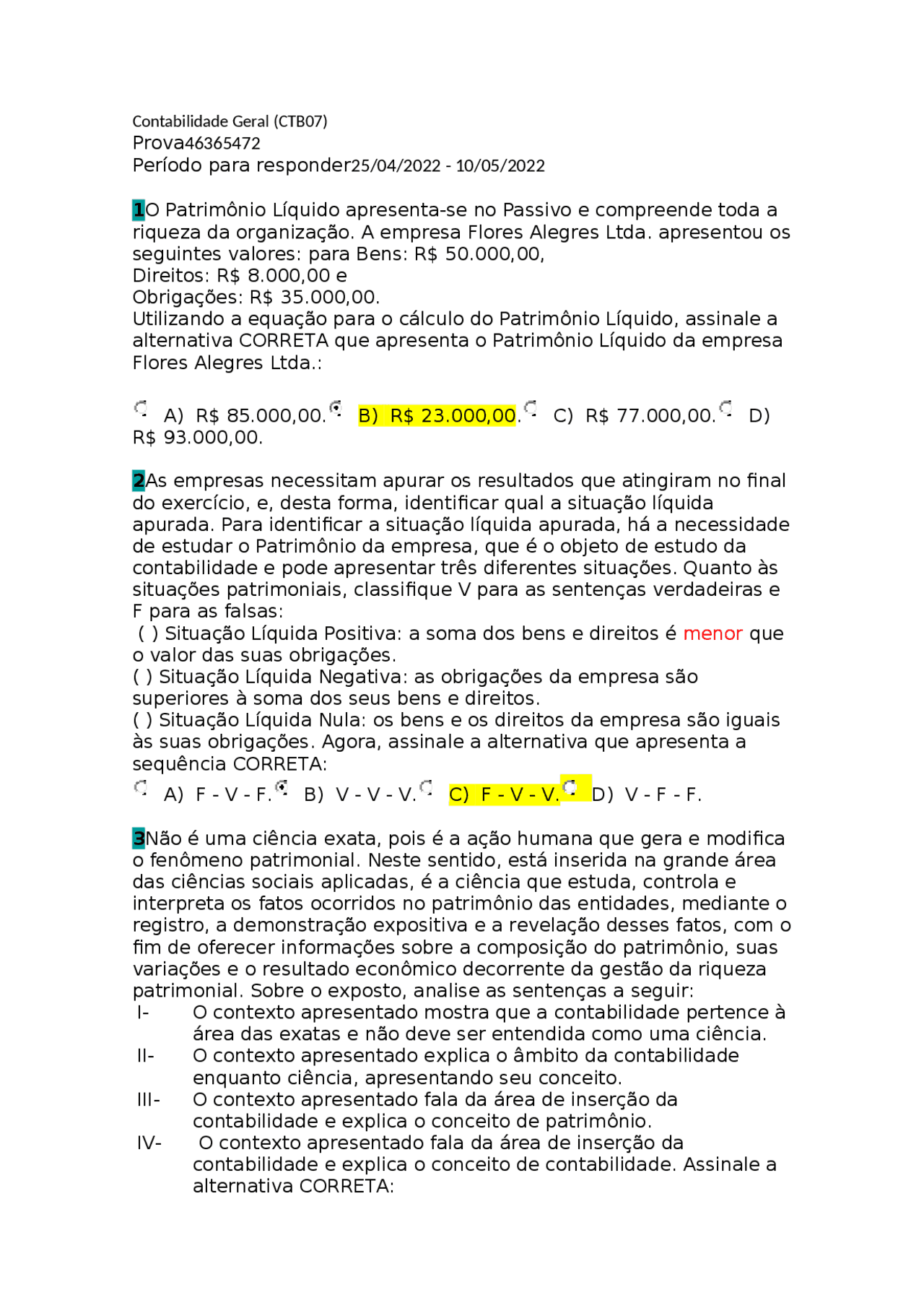 Prova Uniasselvi Com Respostas Docsity