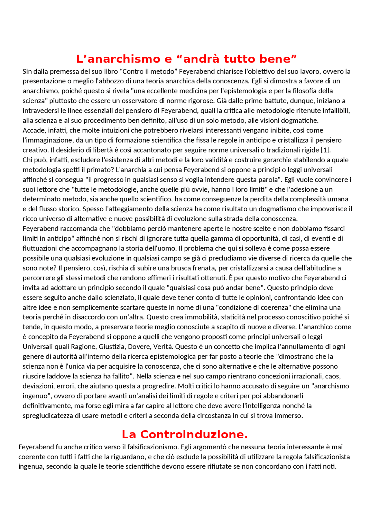 Contro Il Metodo Paul K Feyerabend Sintesi Del Corso Di