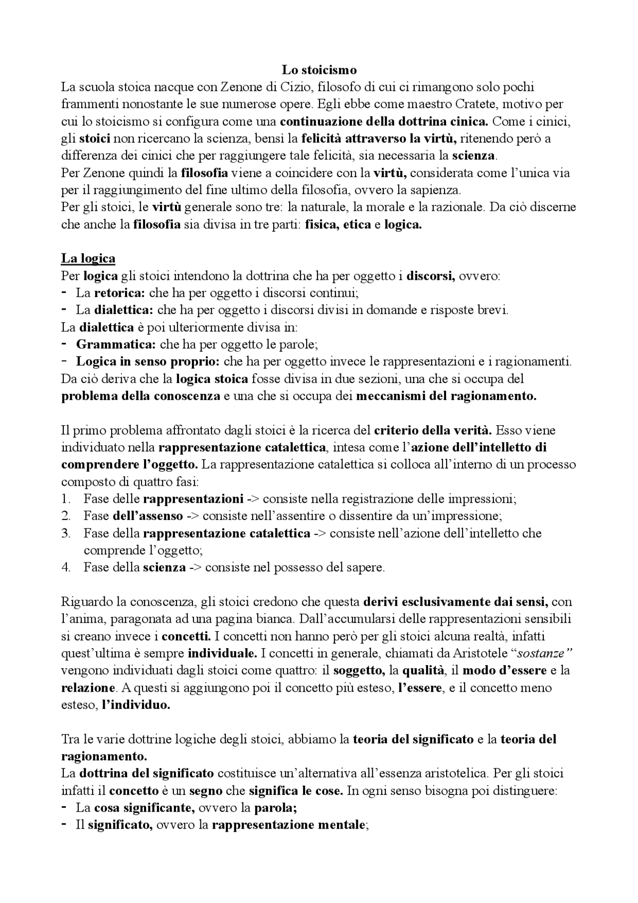 Lo Stoicismo Riassunto Completo Docsity