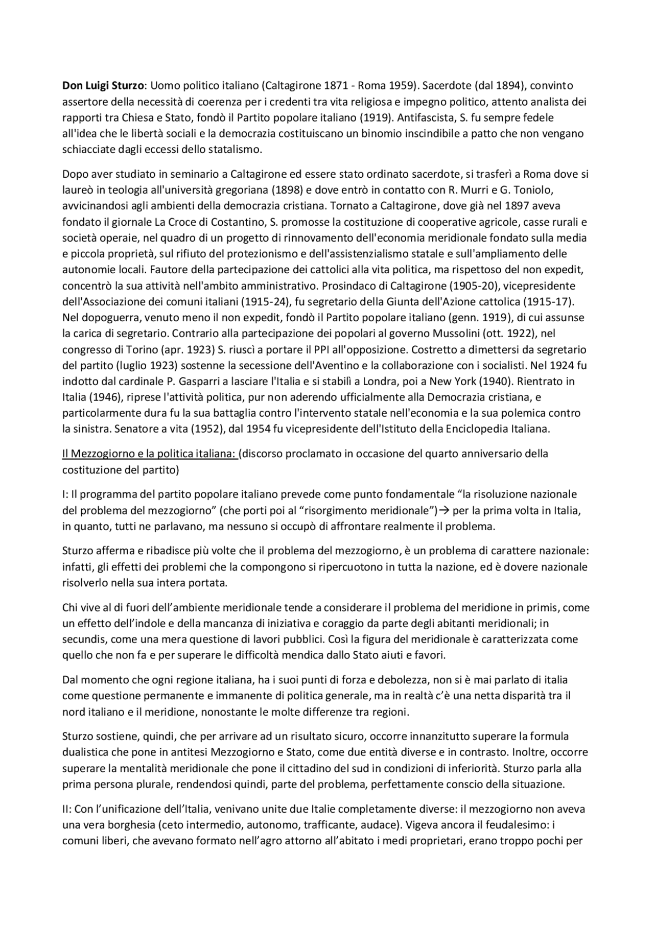 Don Luigi Sturzo E Antonio Gramsci Docsity