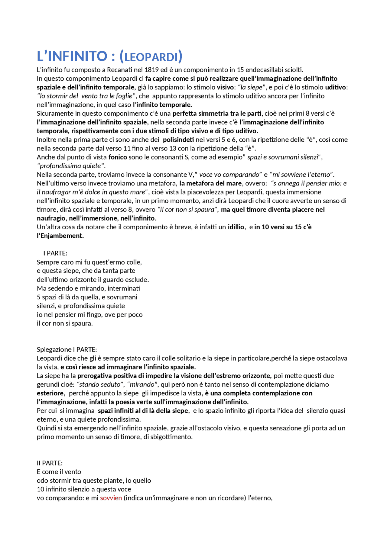 Leopardi Infinito” Analisi E Spiegazione Docsity