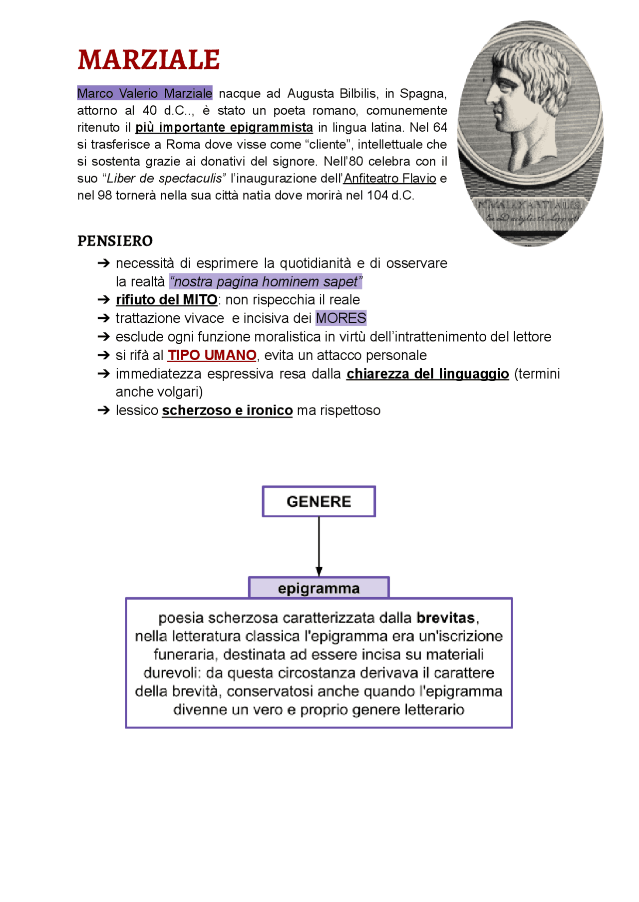 MARZIALE: vita, opere e stile - Docsity