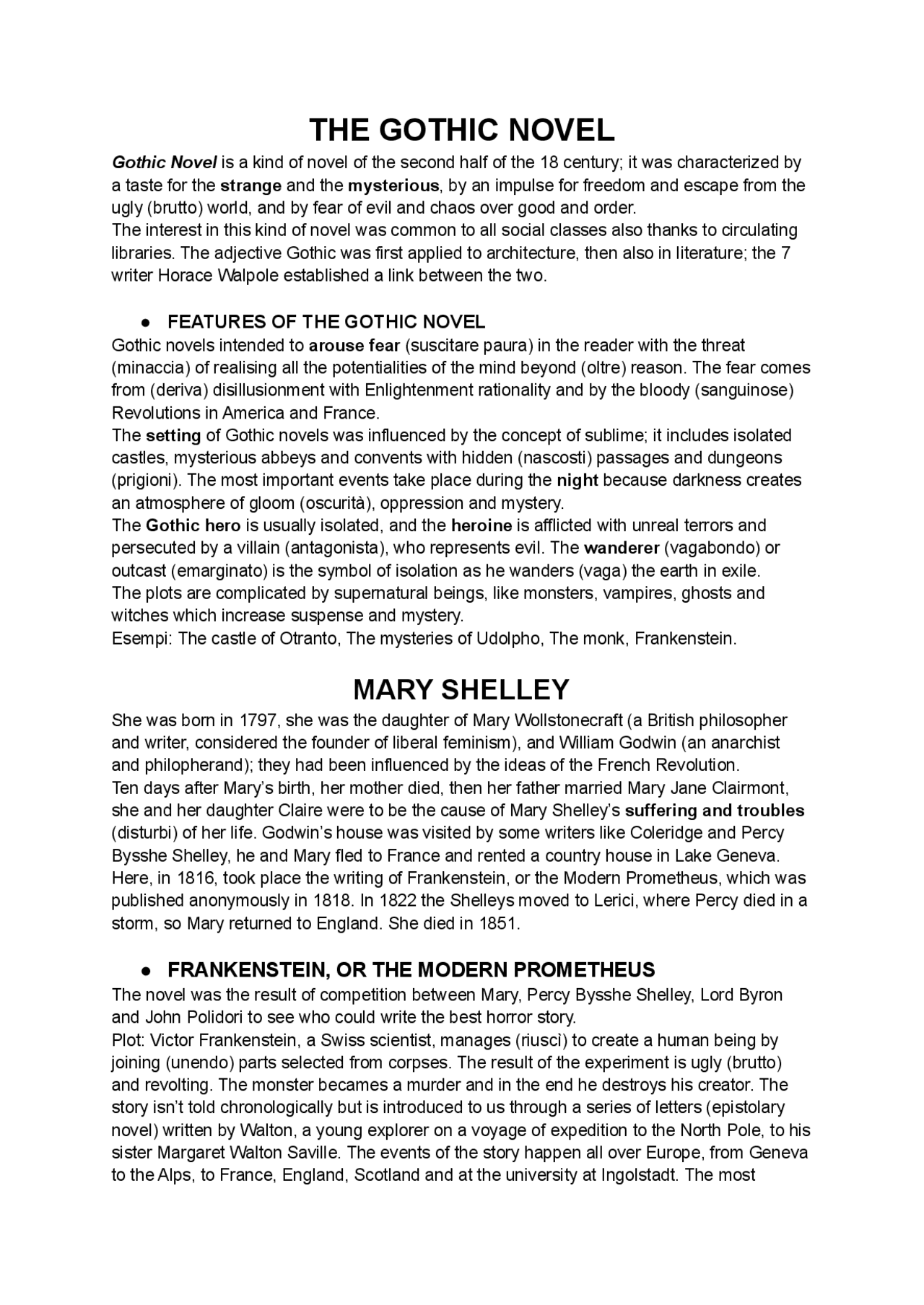Gothic Novel And Frankenstein Docsity