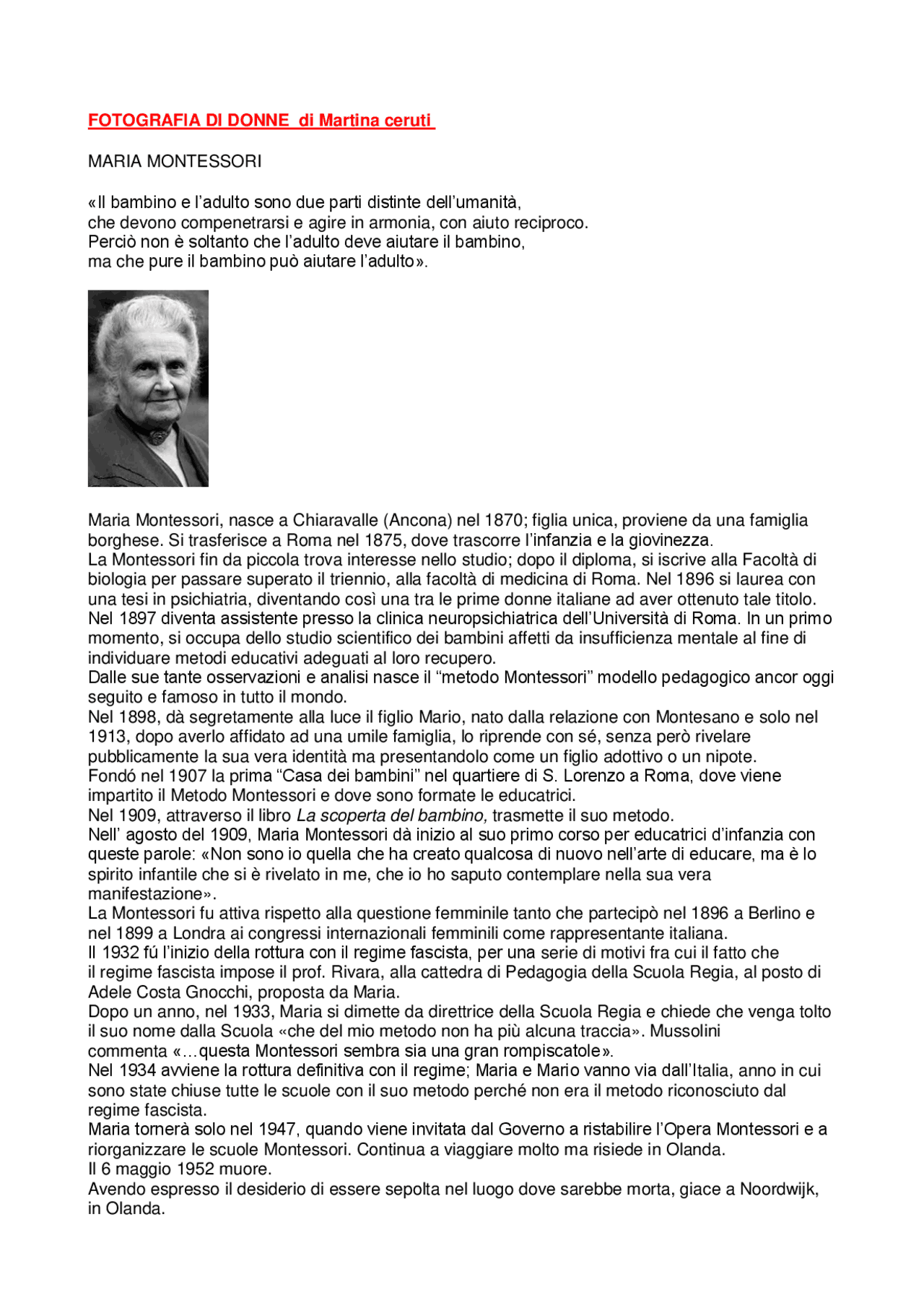 Tesina Scienze Umane M Montessori E Key A Freud M Klein Docsity
