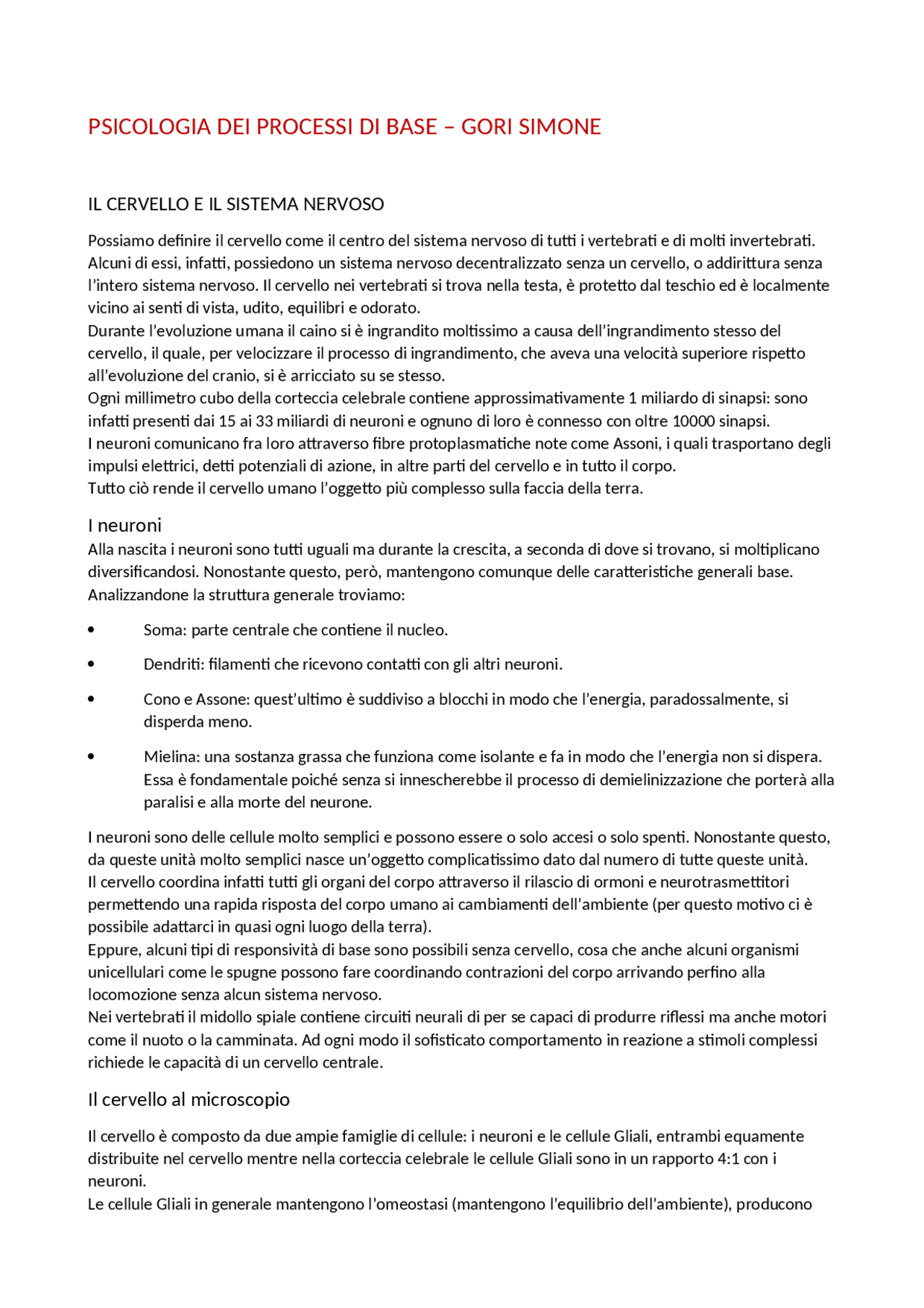 Psicologia dei processi di base - Docsity