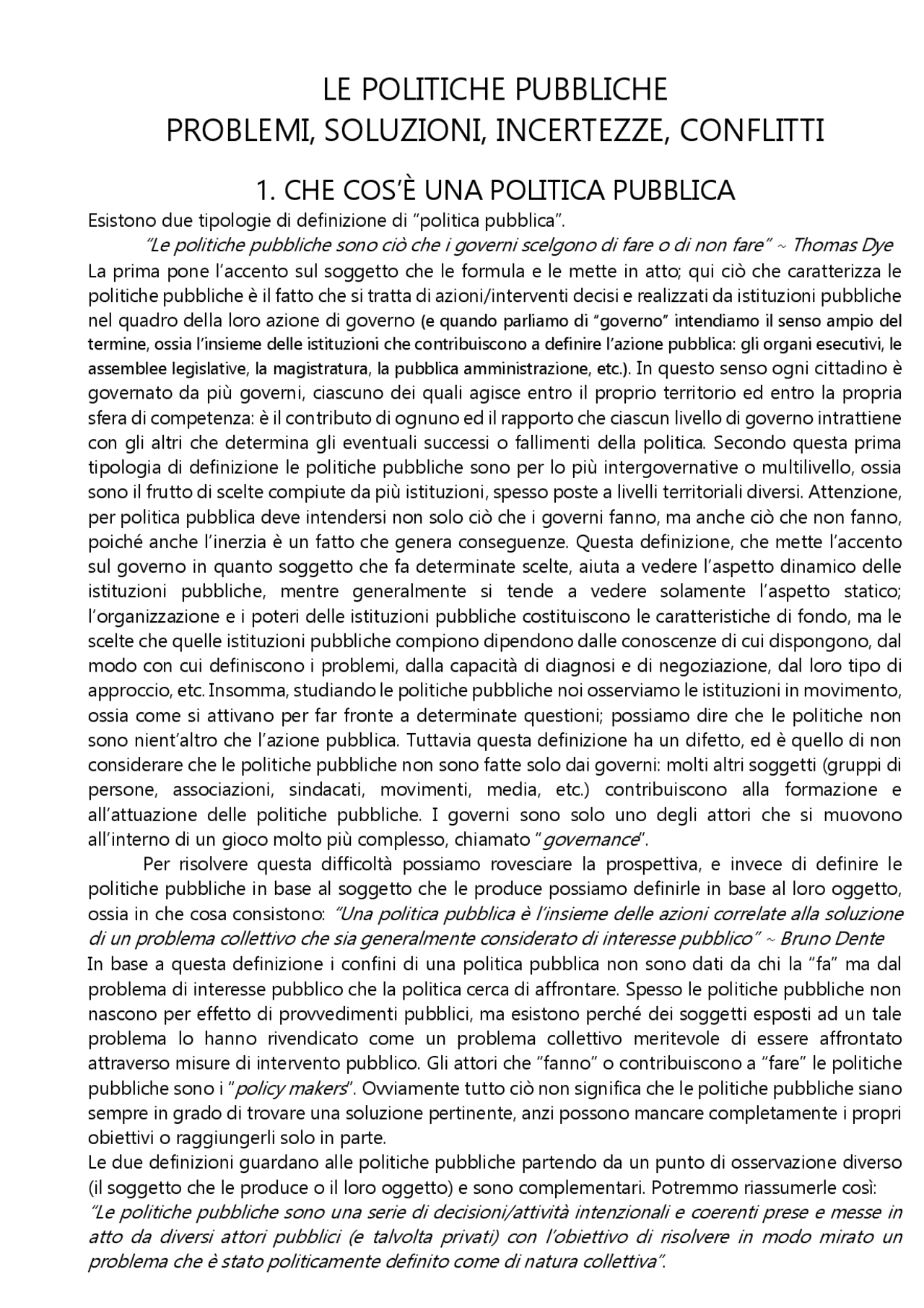 Riassunto Manuale Politiche Pubbliche Spgi Docsity