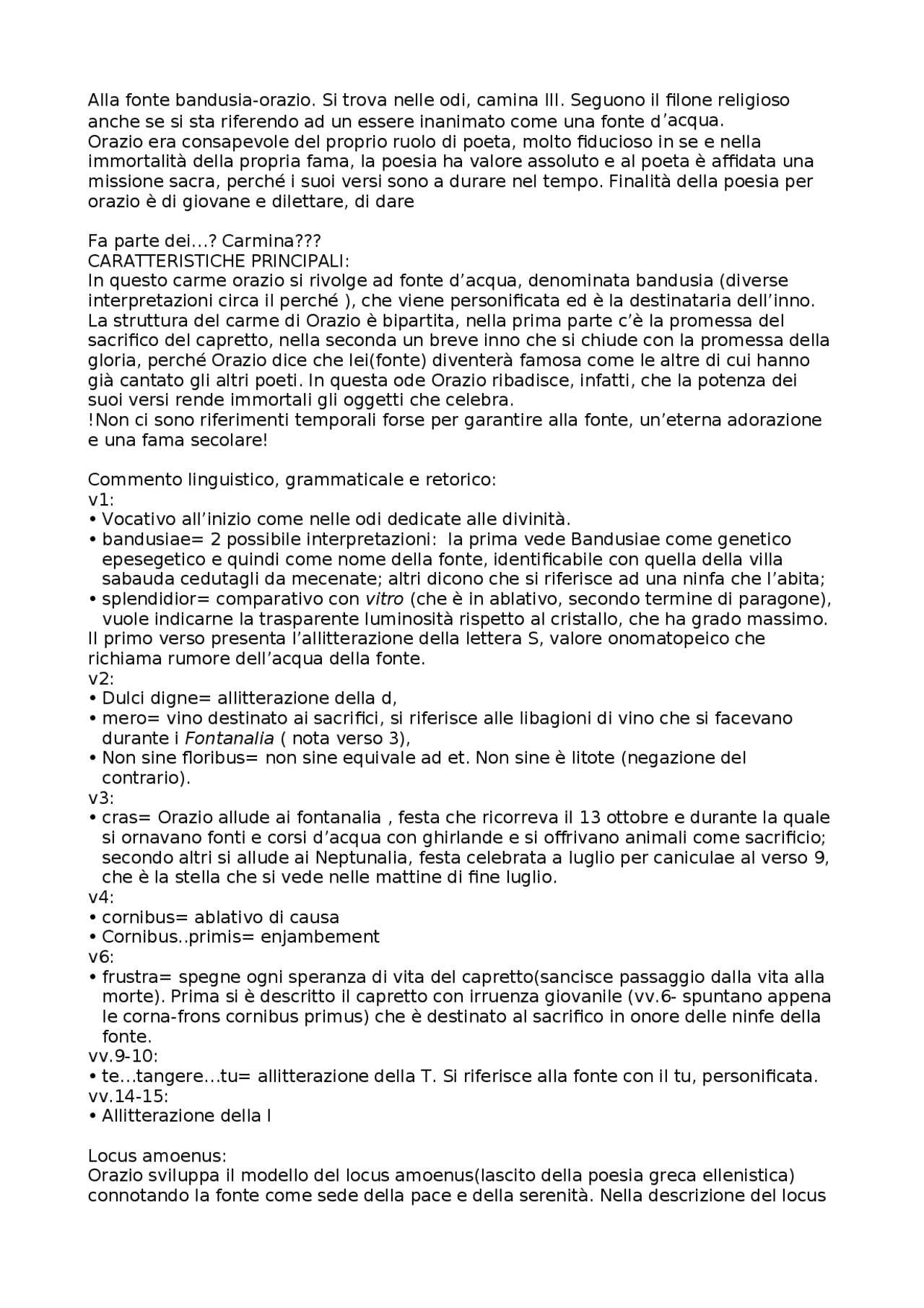 Descrizione e analisi "alla fonte di bandusia" di Orazio - Docsity