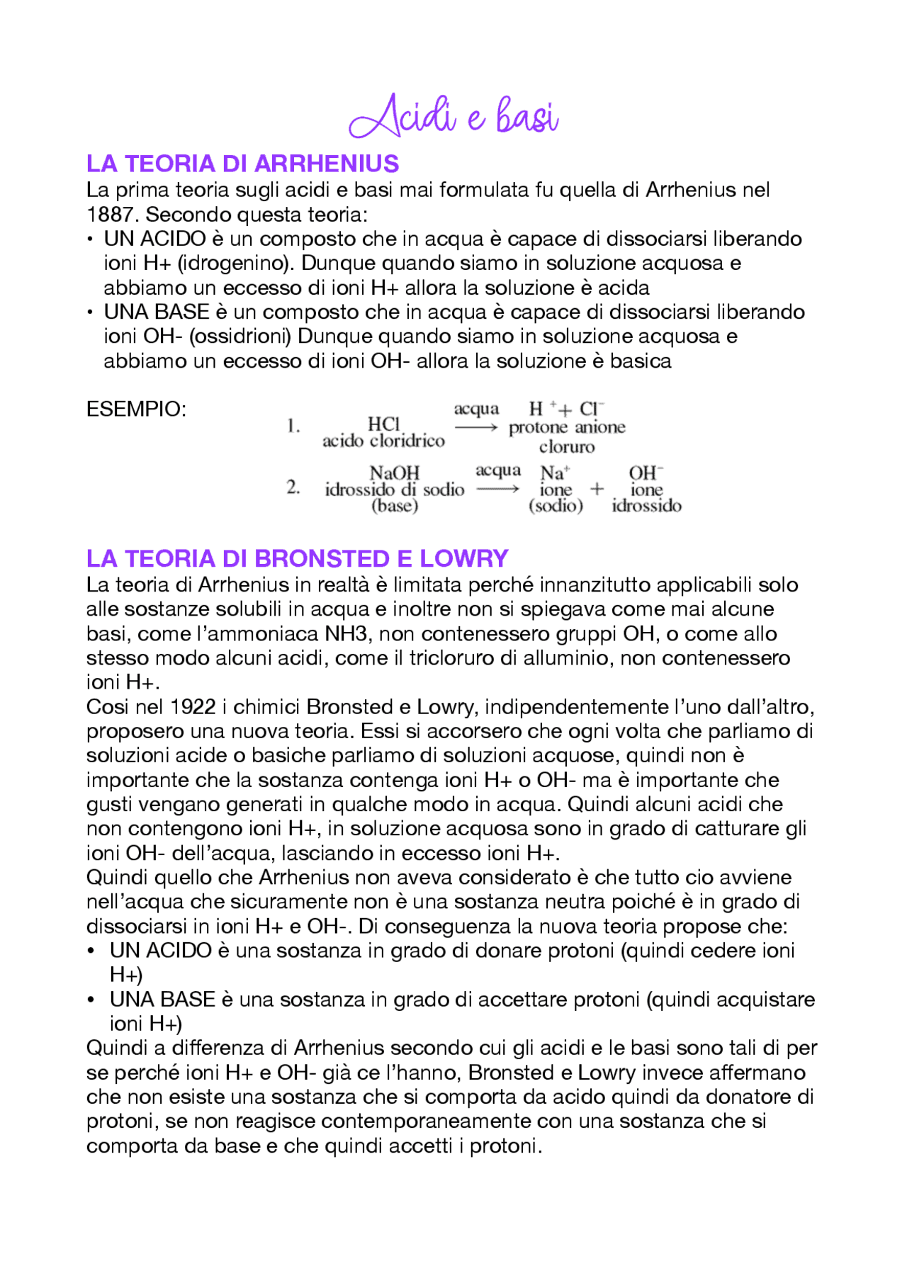 Acidi e basi con teorie e spiegazioni | Sbobinature di Chimica Inorganica - Docsity