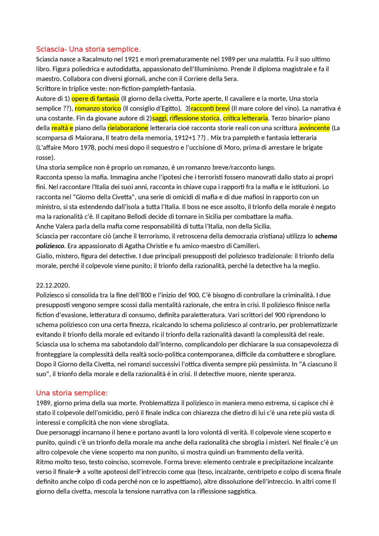 Una Storia Semplice Sciascia Docsity