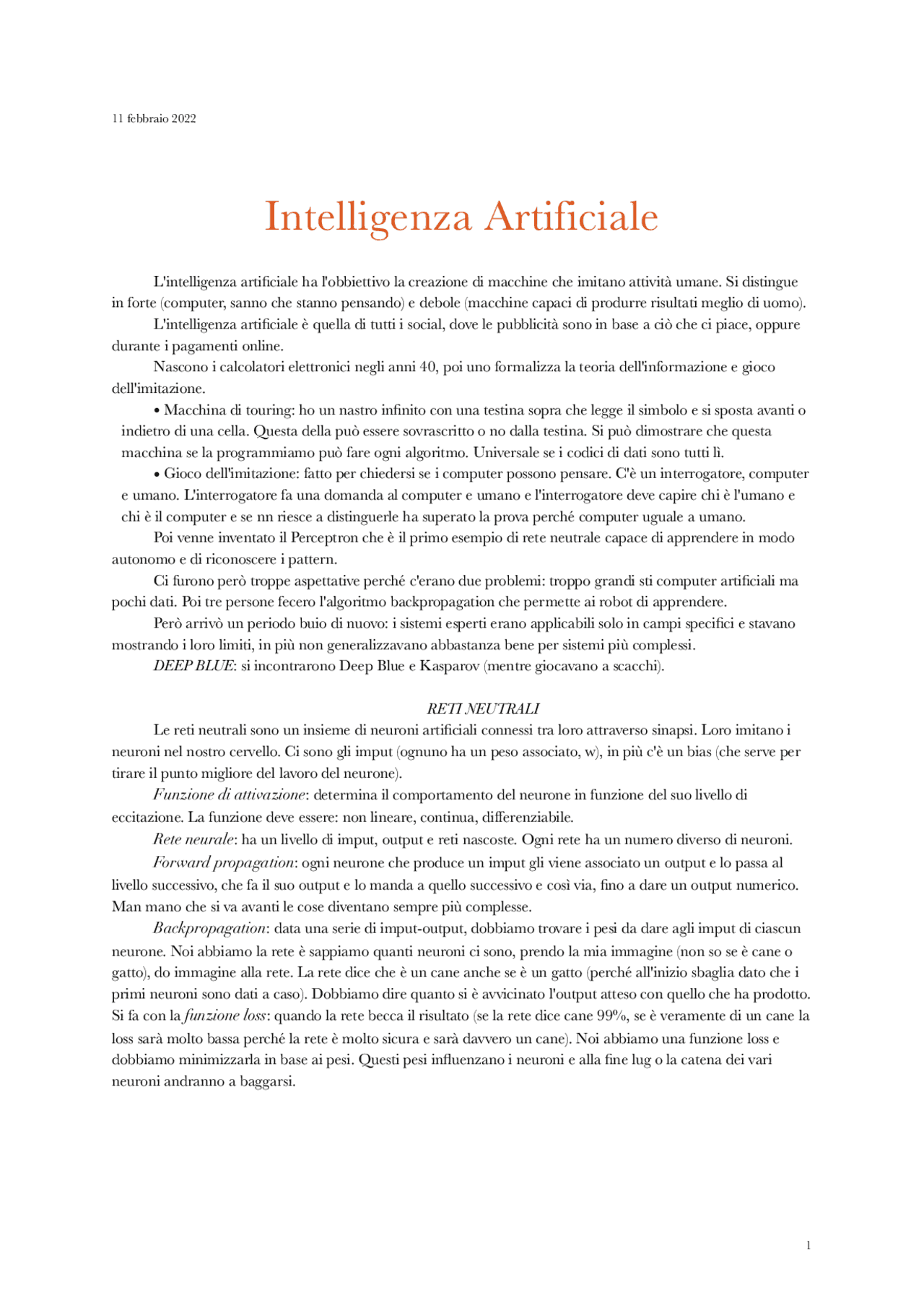 Intelligenza Artificiale Docsity