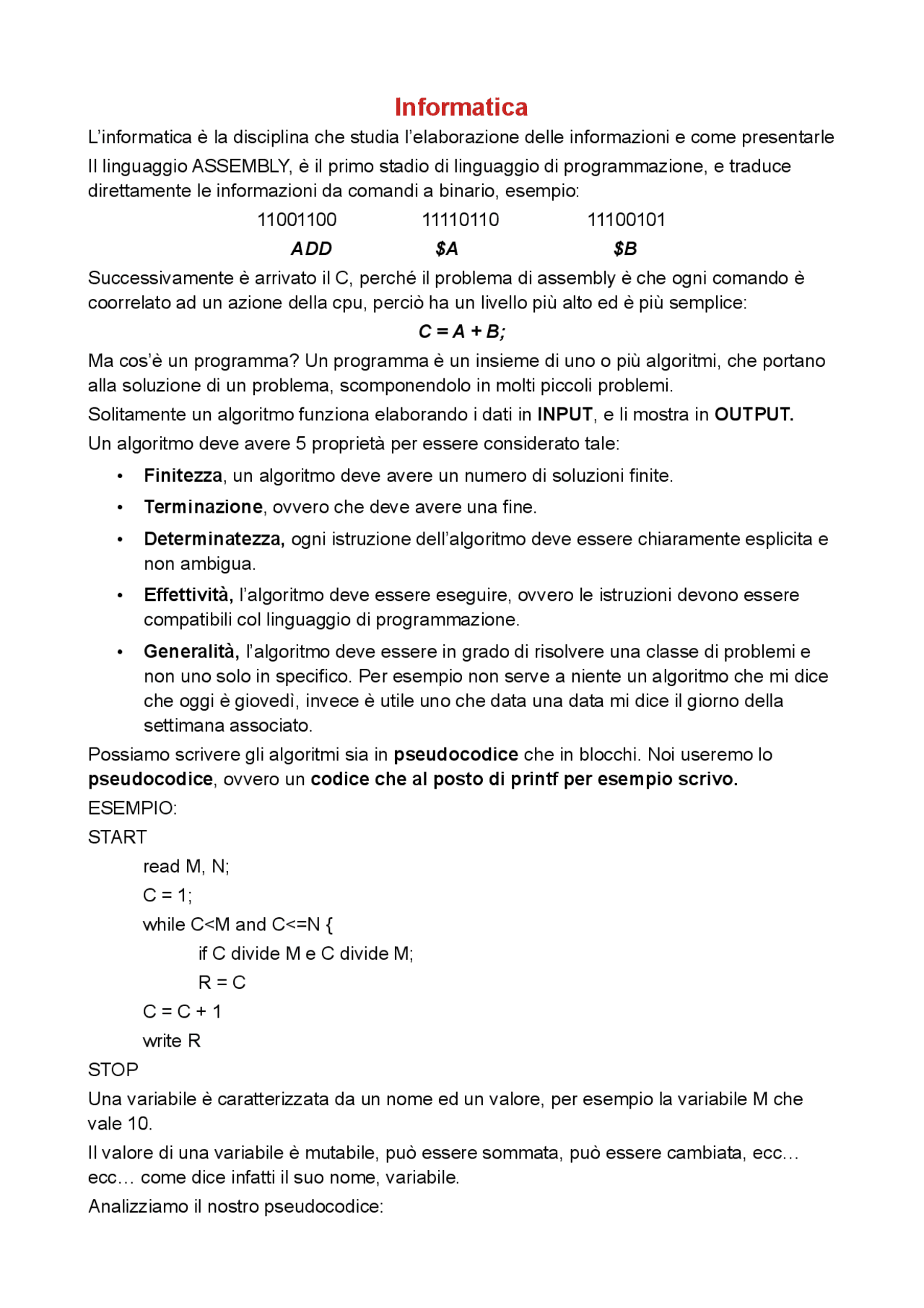 Appunti sulla base della programmazione - Docsity