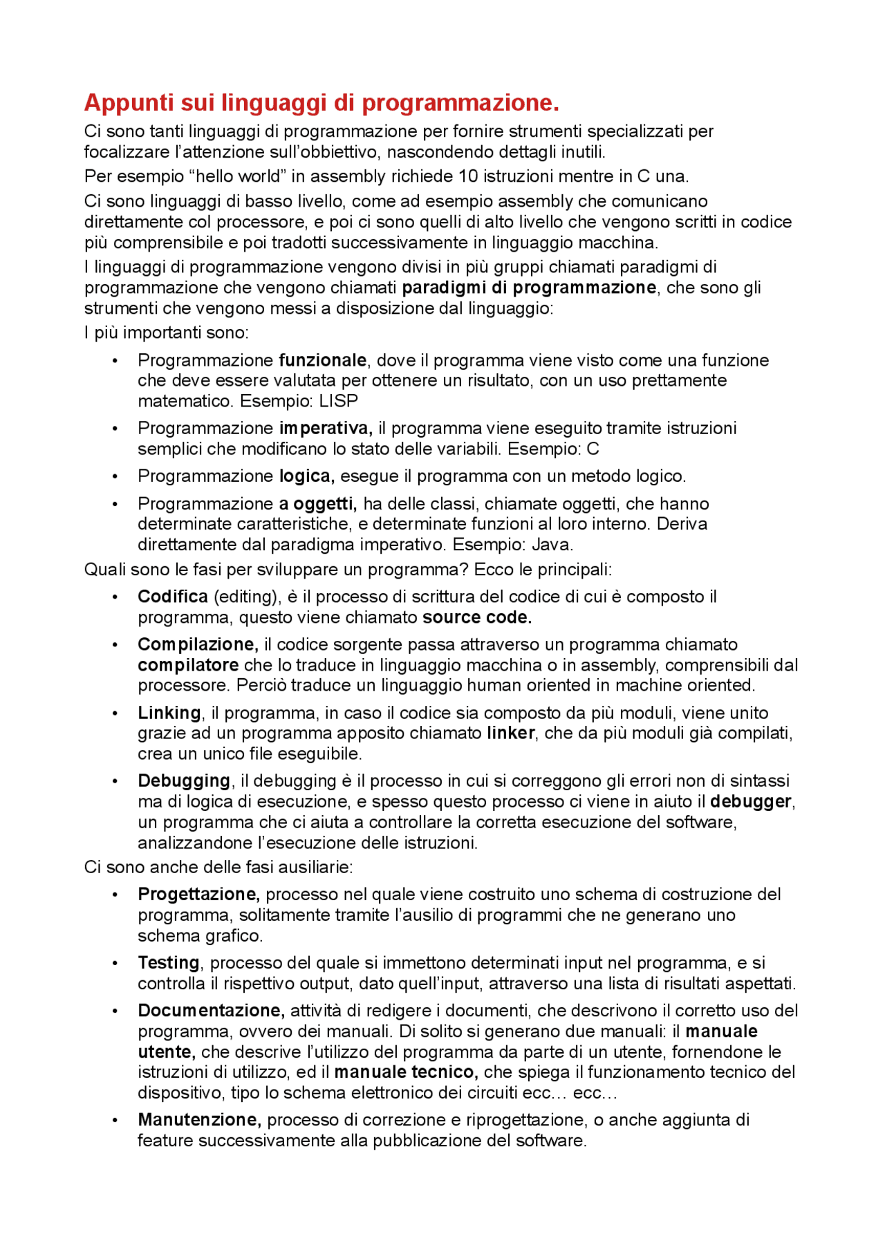 Appunti Sul Metodo Di Realizzazione Di Un Programma Docsity