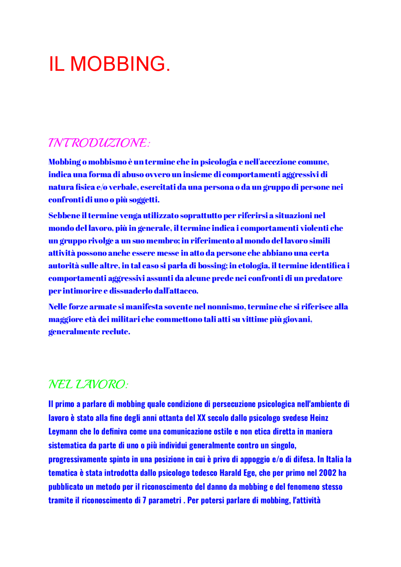 Mobbing Appunti Prima Superiore Docsity