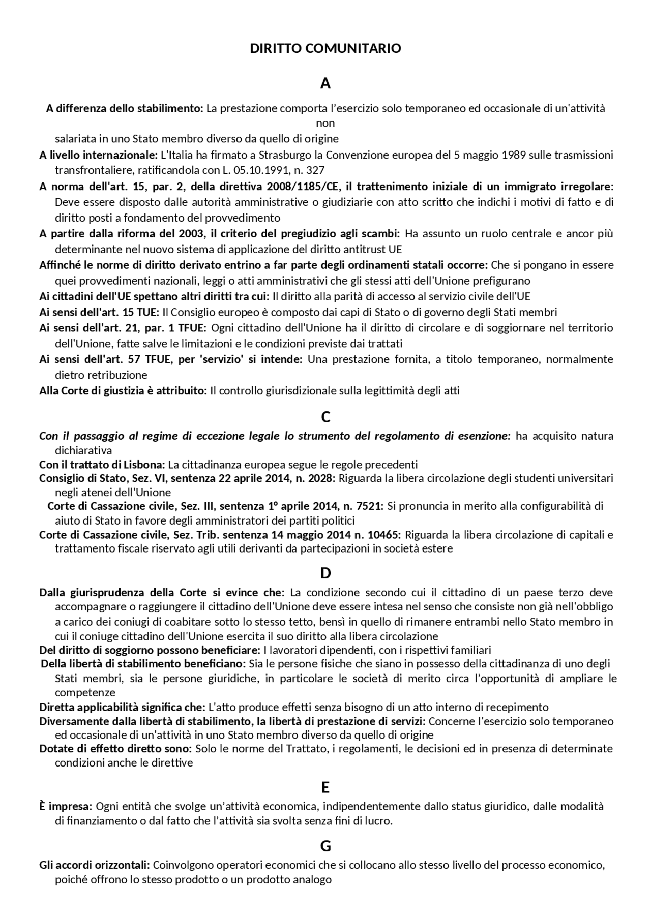 Domande Diritto Comunitario Docsity