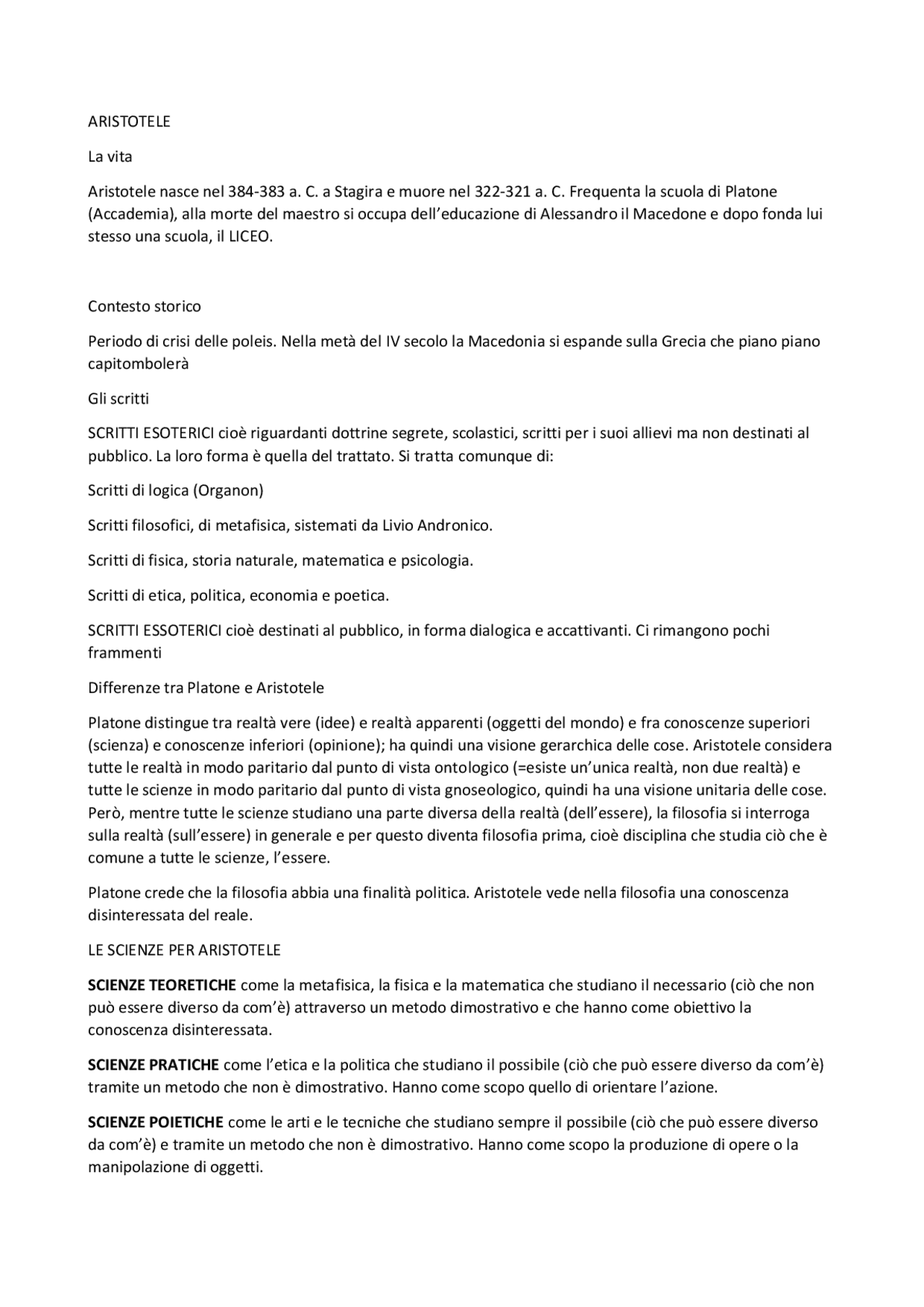 Appunti Su Aristotele Docsity