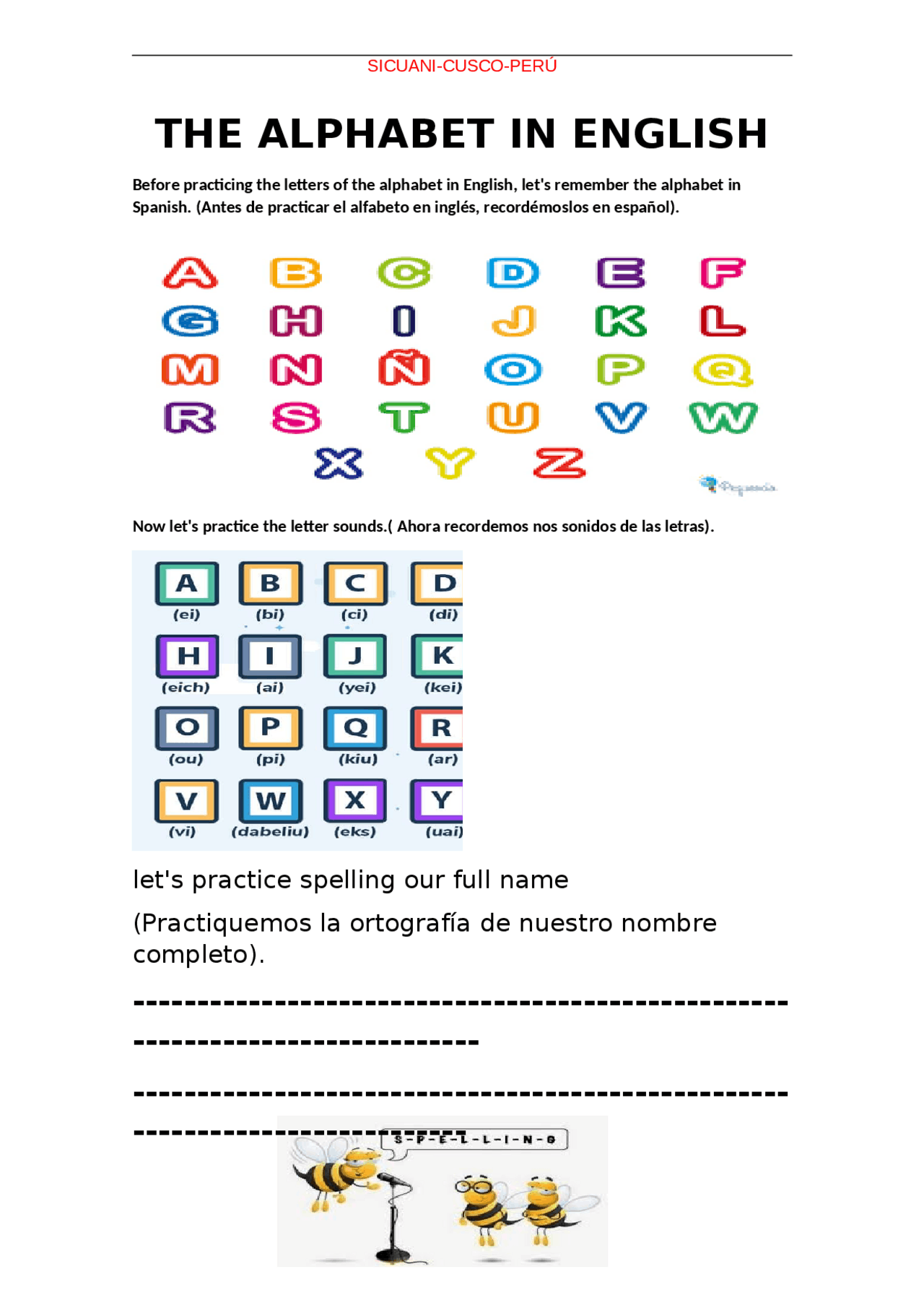 Alfabeto y ejercicios en inglés - Docsity