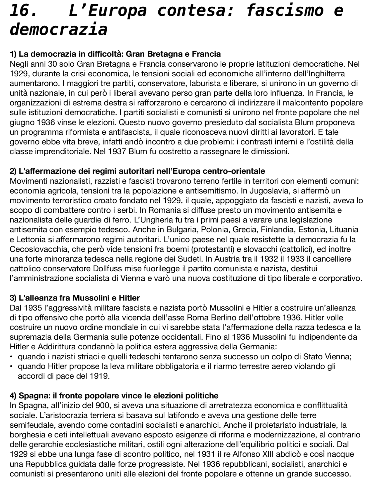Fascismo E Democrazia Schemi E Mappe Concettuali Di Storia Docsity