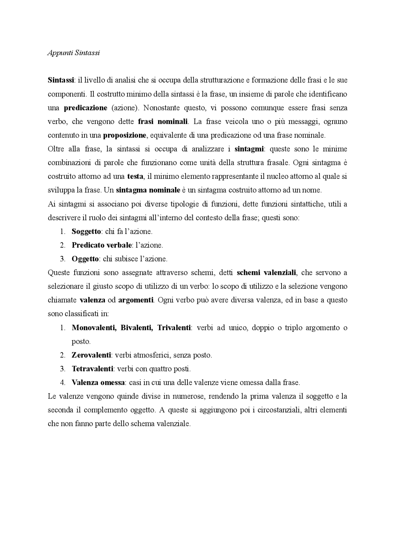 Appunti Generali Di Sintassi Docsity