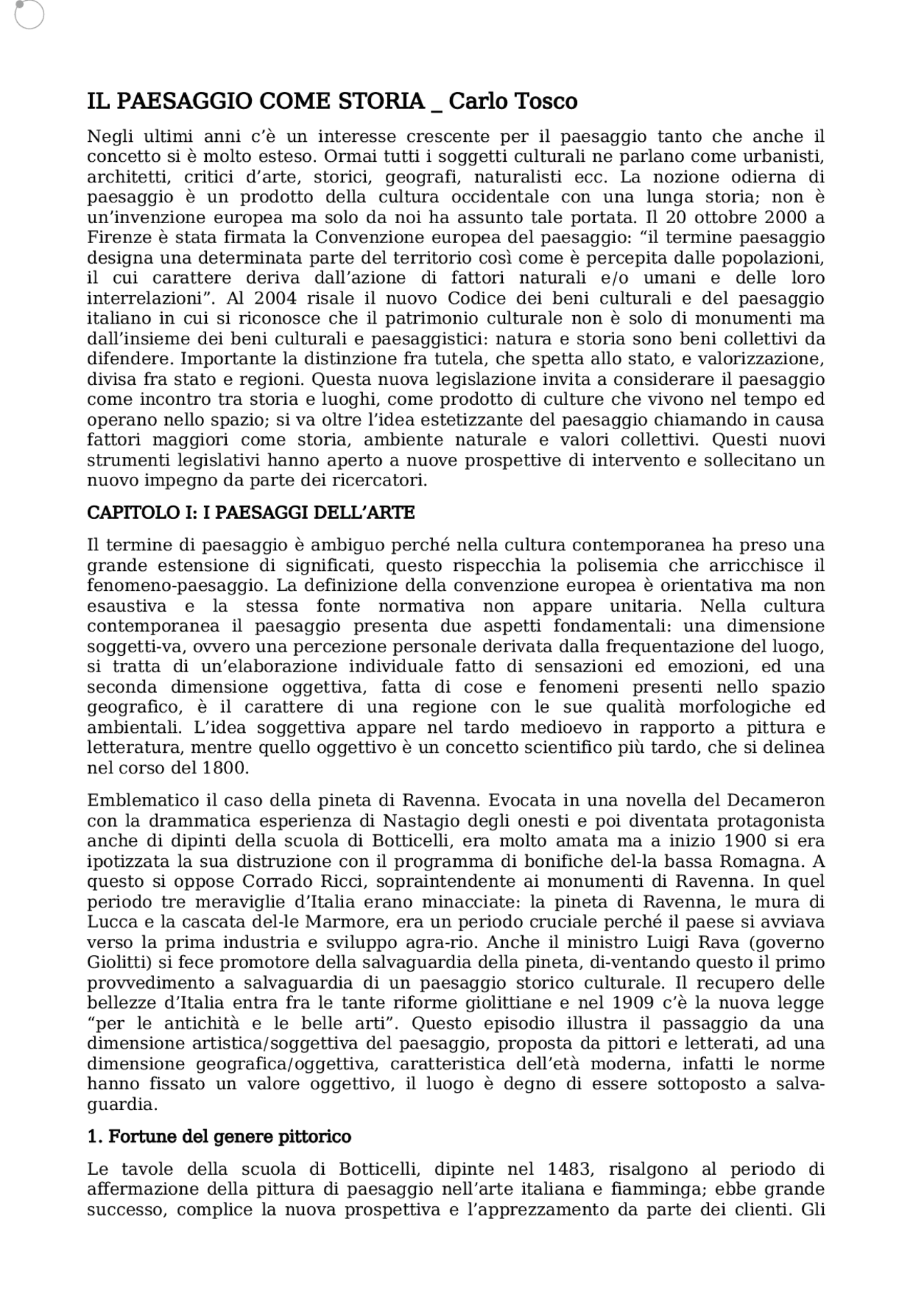 Il Paesaggio Come Storia C Tosco Docsity